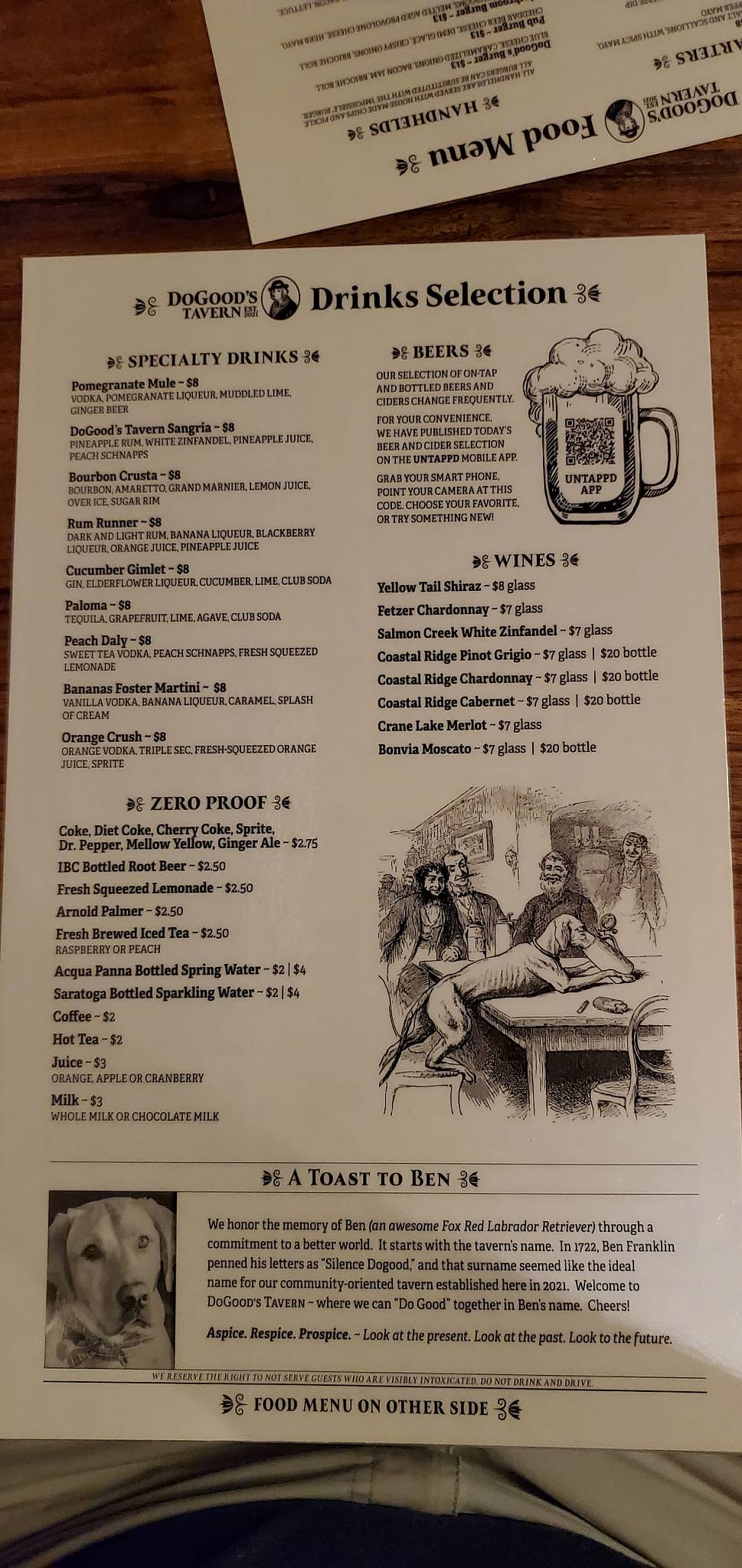 Menu at DoGoods Tavern pub & bar, Myerstown