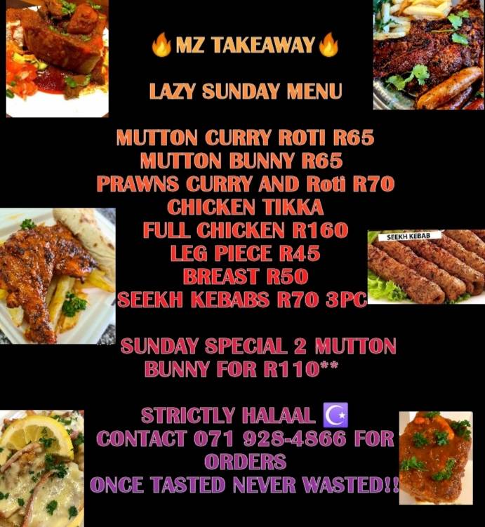 Menu at MZ Takeaway restaurant, Ladysmith
