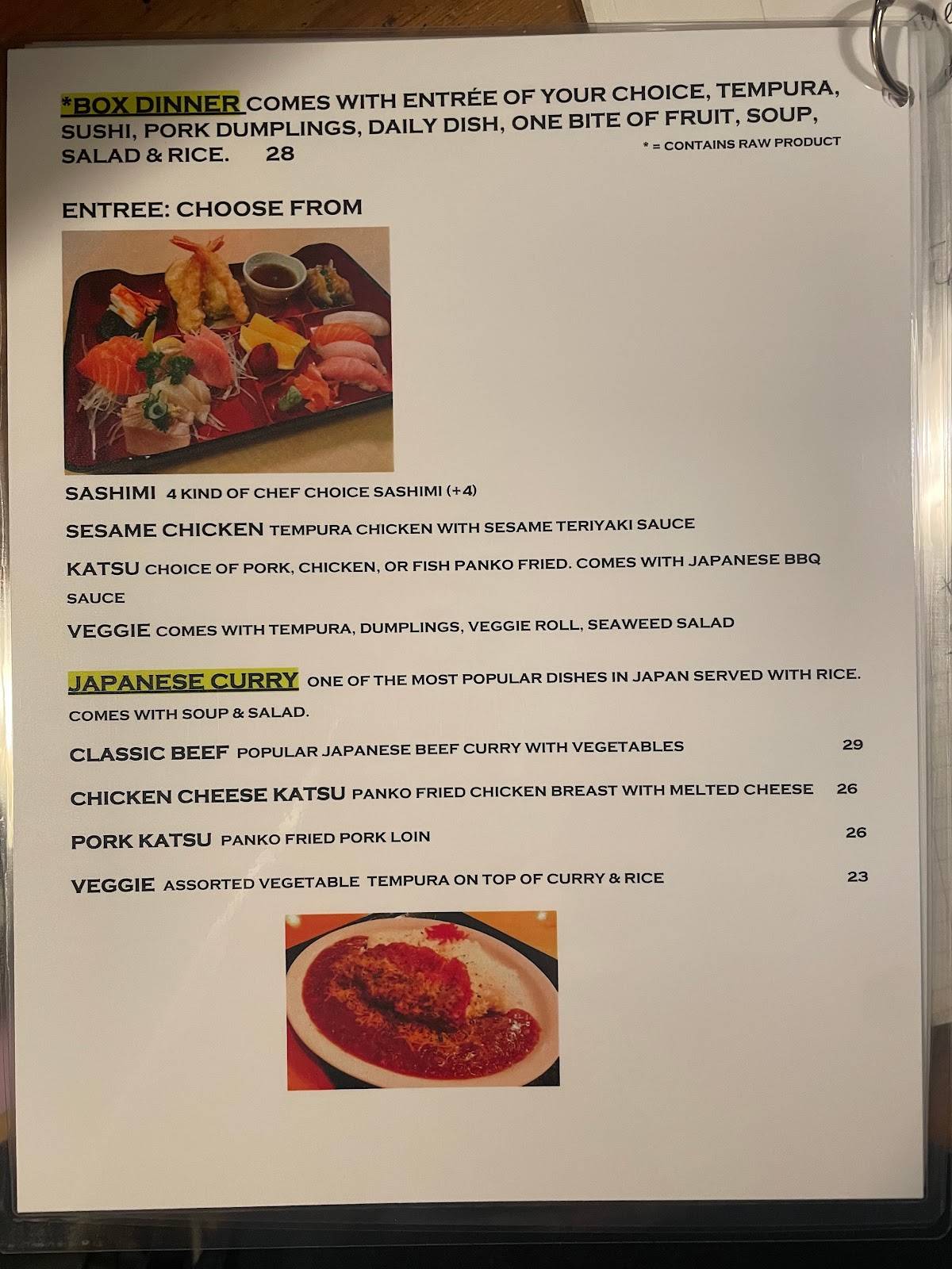 Menu at NAOKI JAPANESE CUISINE restaurant, Palm Bay
