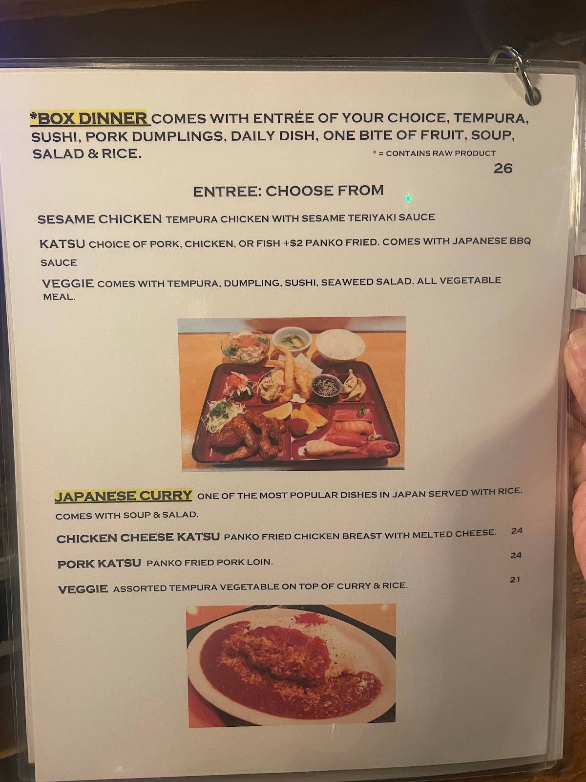 Menu at NAOKI JAPANESE CUISINE restaurant, Palm Bay
