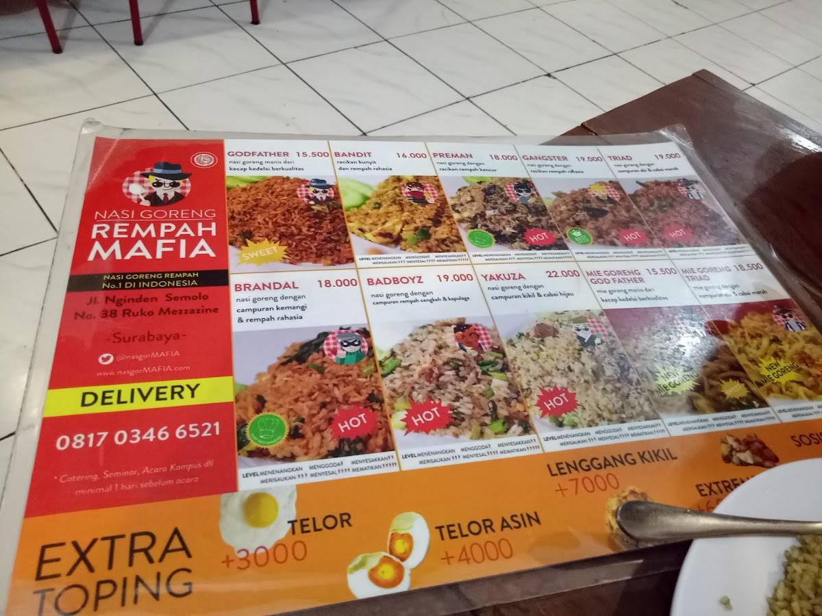 Menu at NASI GORENG REMPAH MAFIA restaurant, Surabaya