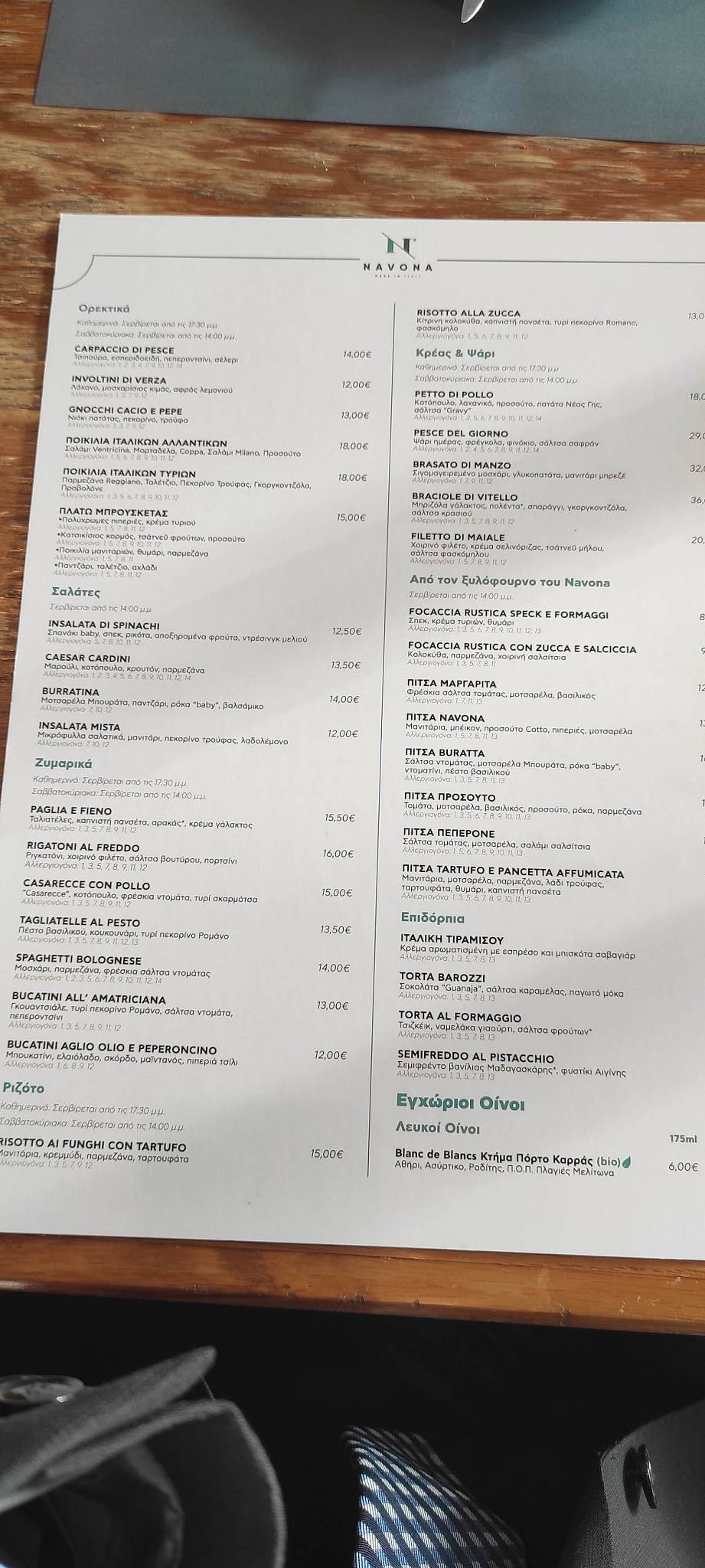 Menu at Navona Restaurant Bar, Thessaloniki