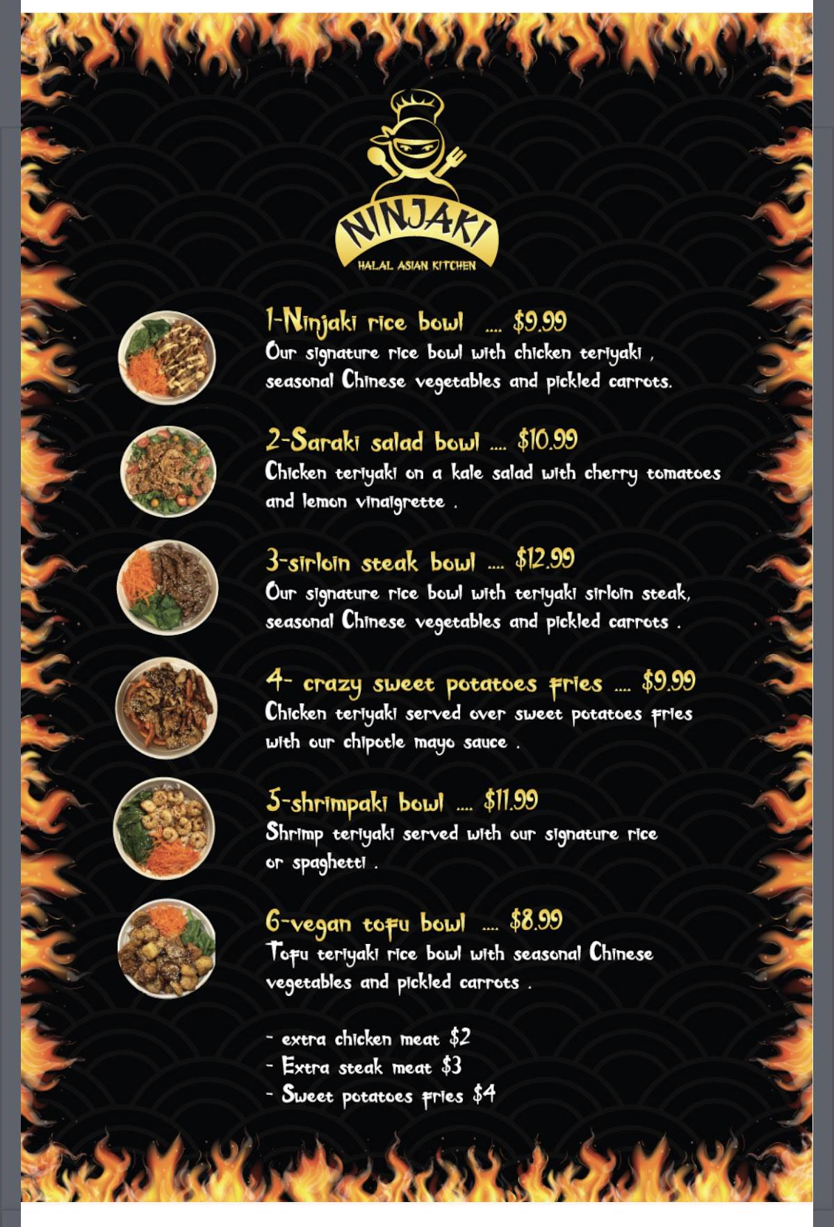 Menu at NINJAKI HALAL ASIAN KITCHEN restaurant, New York City