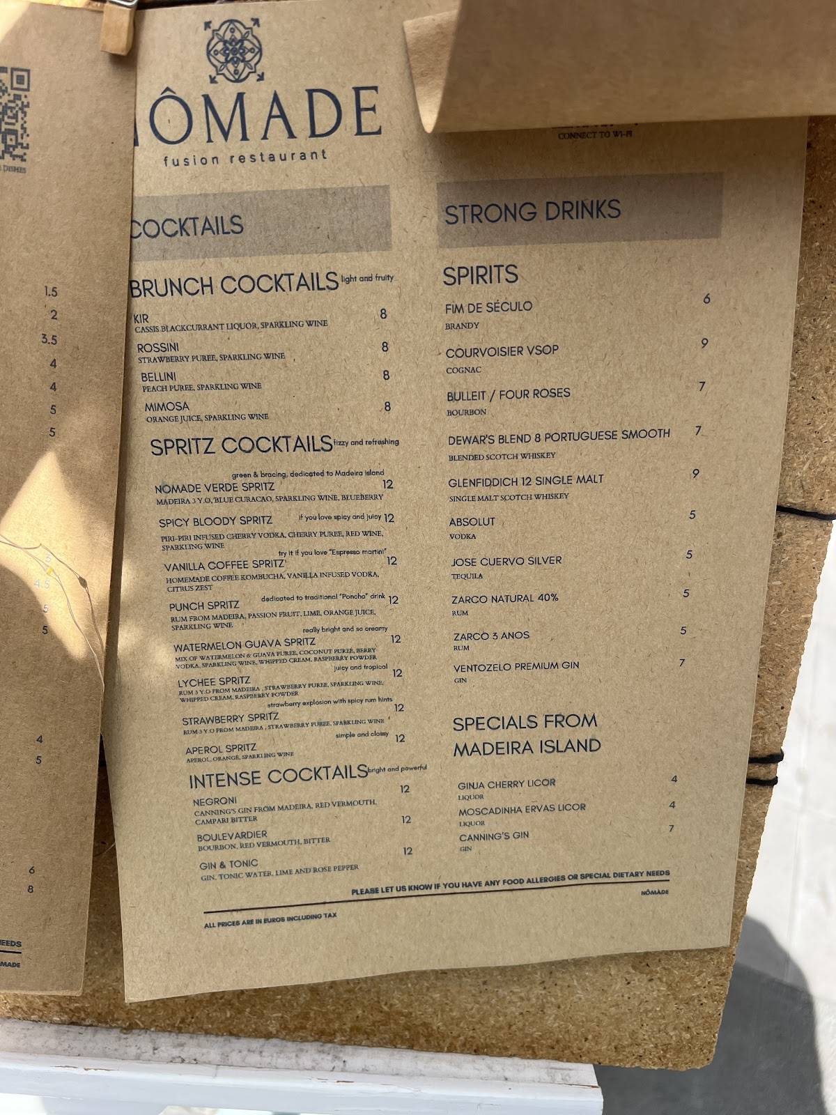Menu at NOMADE Restaurante, Funchal