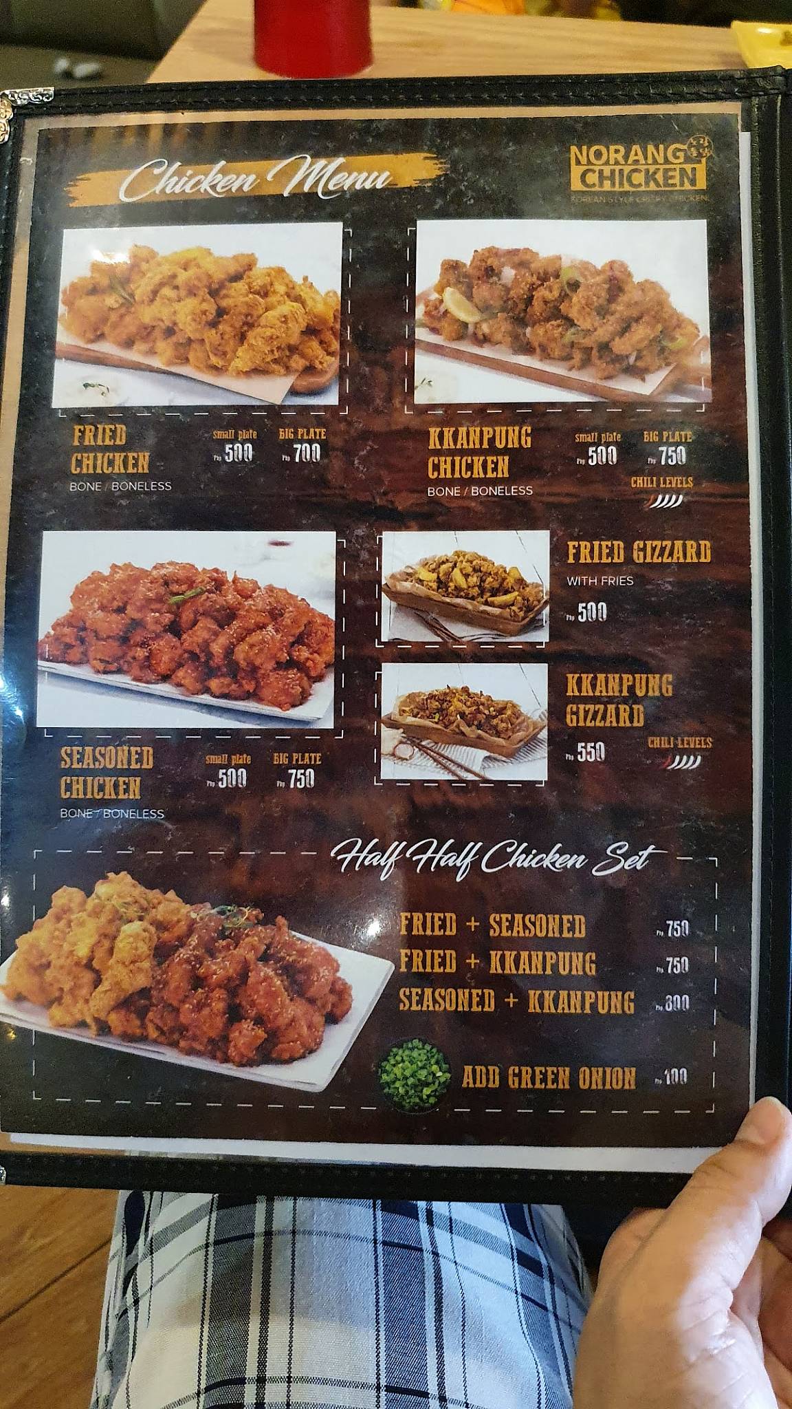 Menu at Yellow Chicken (Norang Chicken) restaurant, Angeles