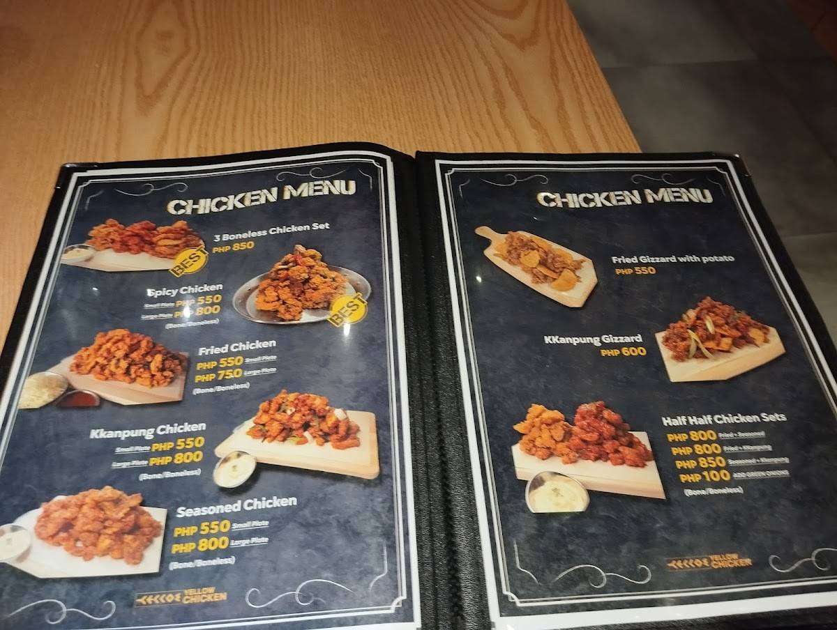 Menu at Yellow Chicken (Norang Chicken) restaurant, Angeles