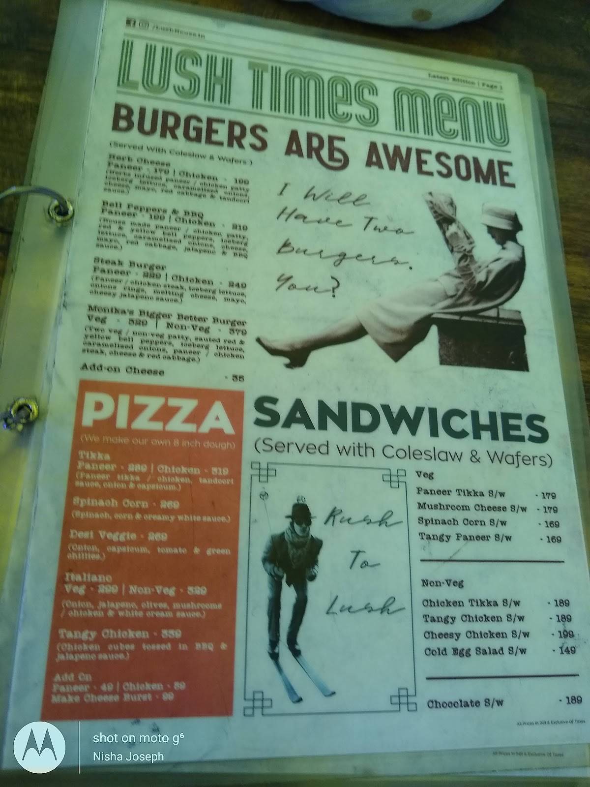 Menu at Lush House, Nagpur