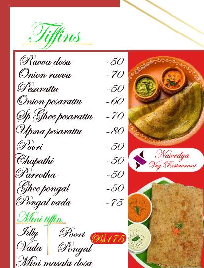 Menu at Naivedya Exclusive Veg Restaurant, Payakaraopeta