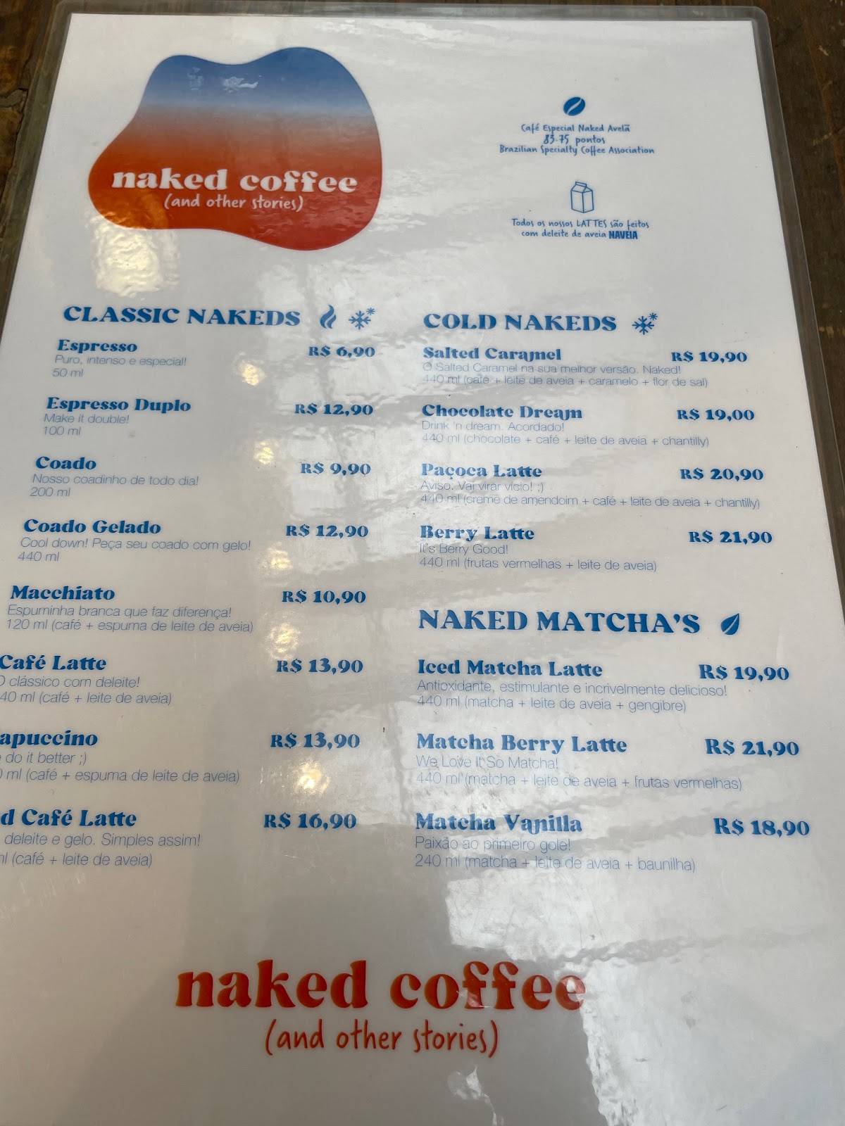 Menu em Naked Coffee - Oscar Freire, São Paulo