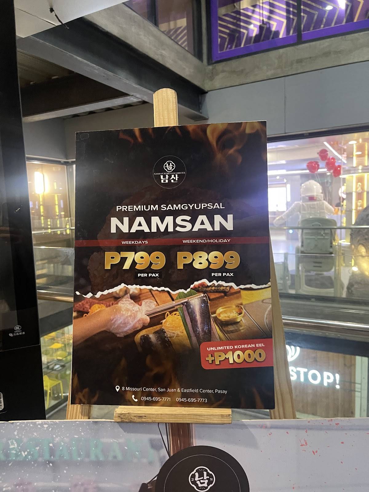 Menu at Namsan Korean Barbeque, San Juan