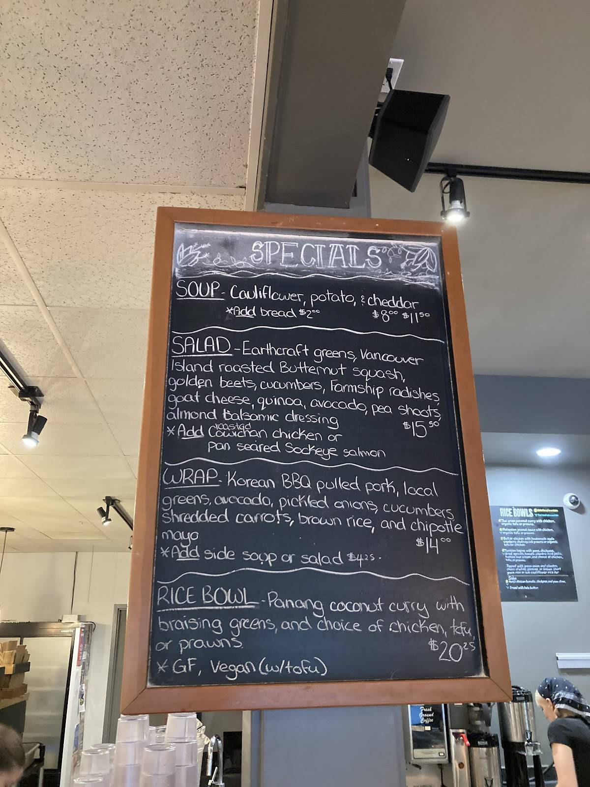 Menu at Gabriel's Cafe, Nanaimo