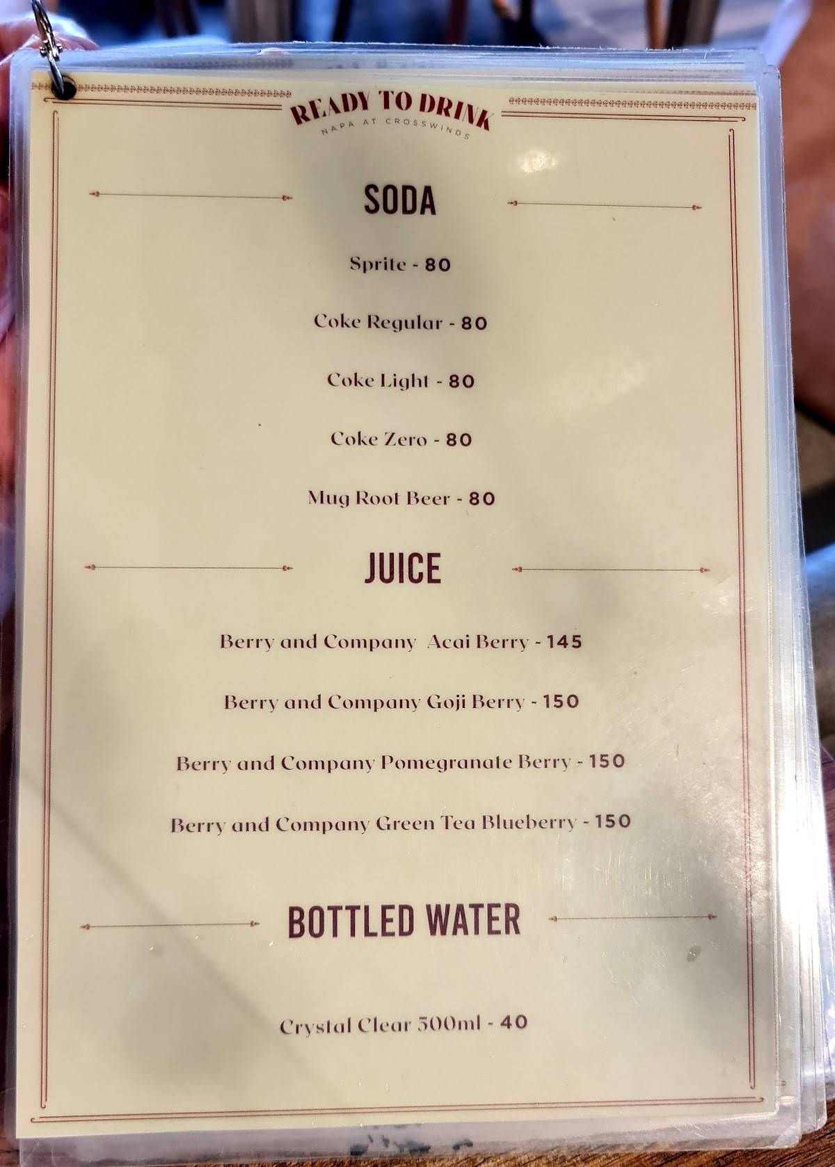 Menu at Napa at Crosswinds restaurant, Tagaytay