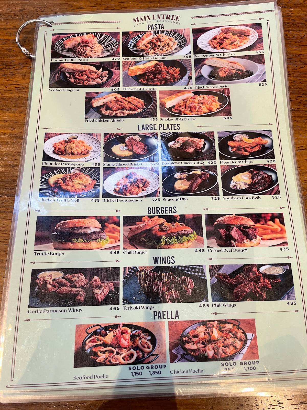 Menu at Napa at Crosswinds restaurant, Tagaytay