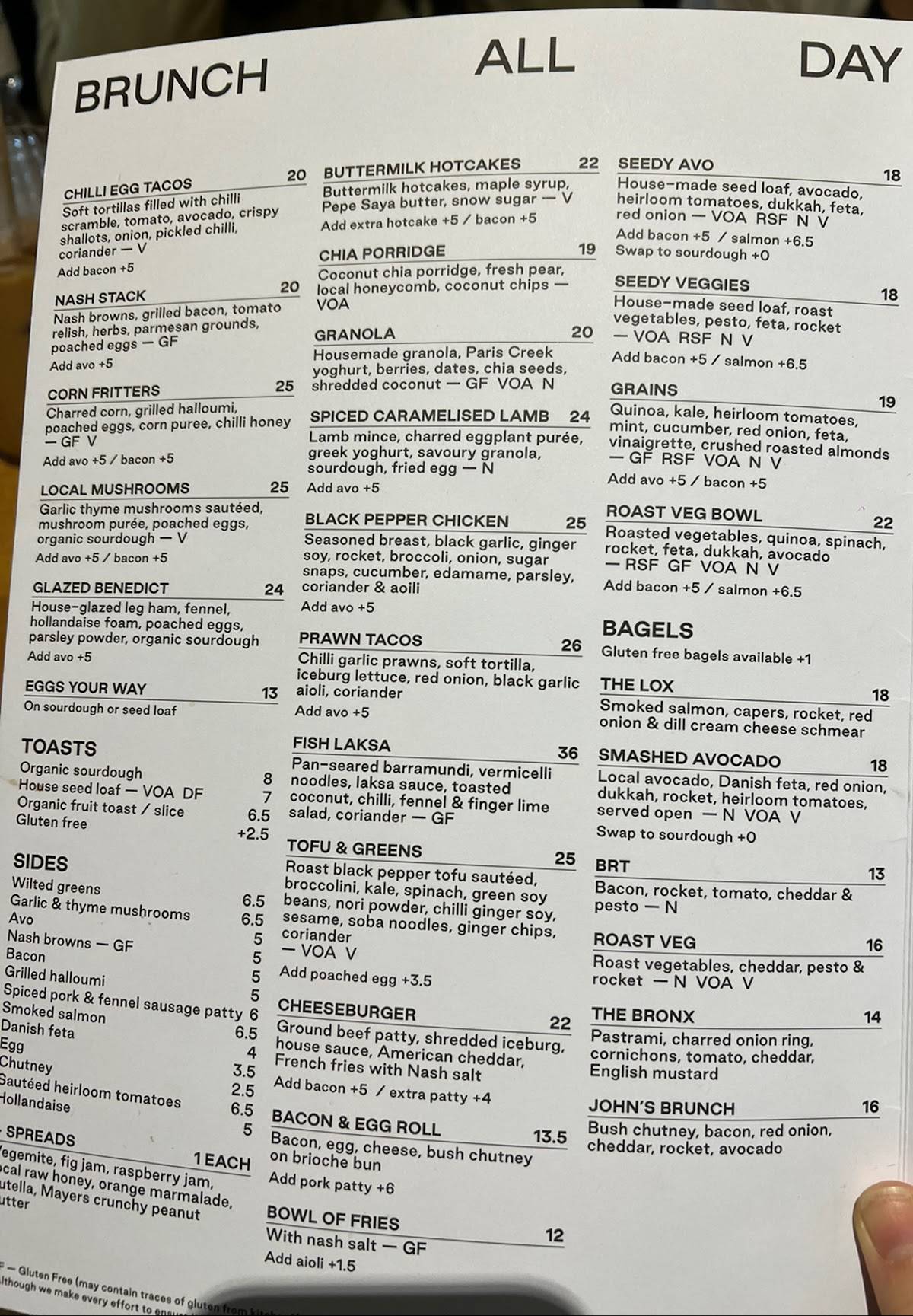 Menu at Nash Lane cafe, Mildura, 163-165 Tenth St