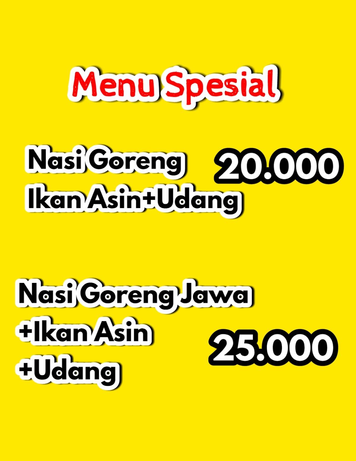 Menu at Nasi Goreng Jawa restaurant, Tarakan