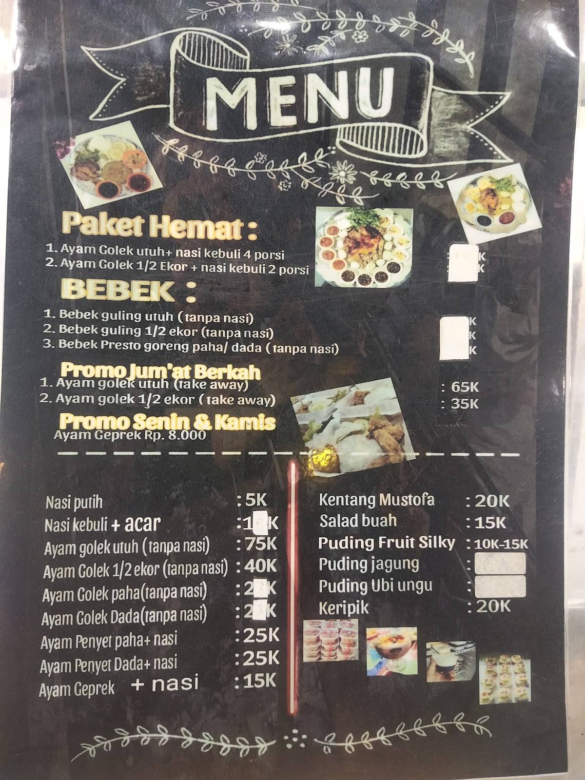 Menu at Nasi Kebuli Ayam Golek Melayu restaurant, Pangkalan Kerinci Kota