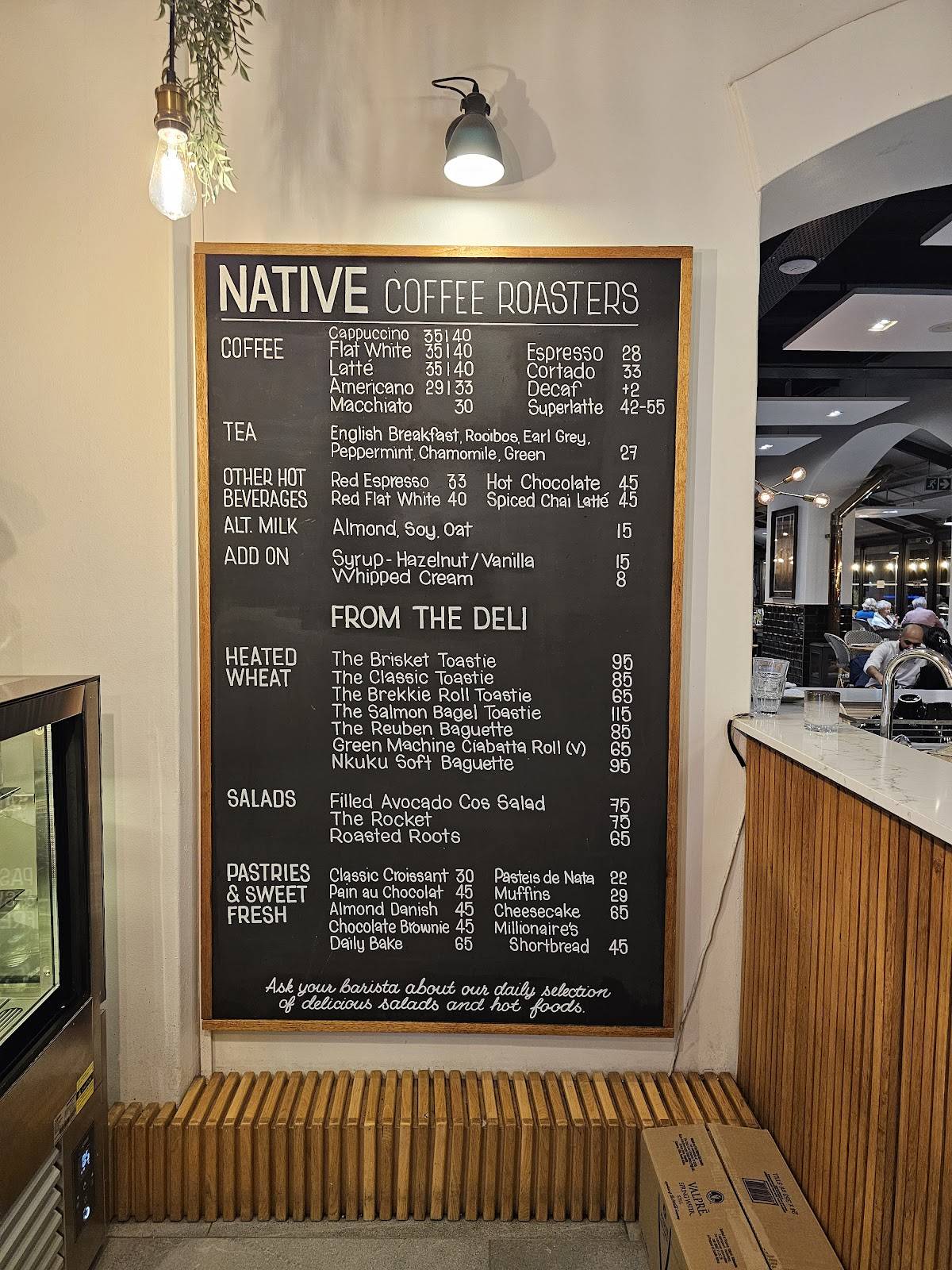 Menu at Native Coffee Roasters cafe, Cape Town