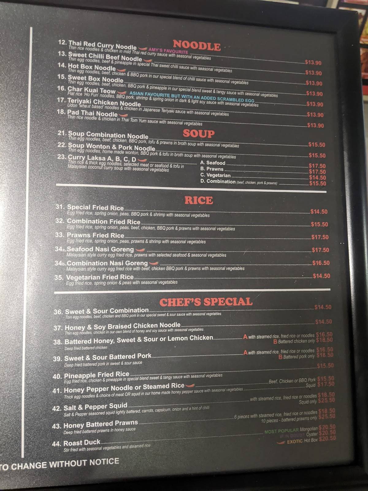 Menu at Natural Noodle Hervey Bay restaurant, Pialba