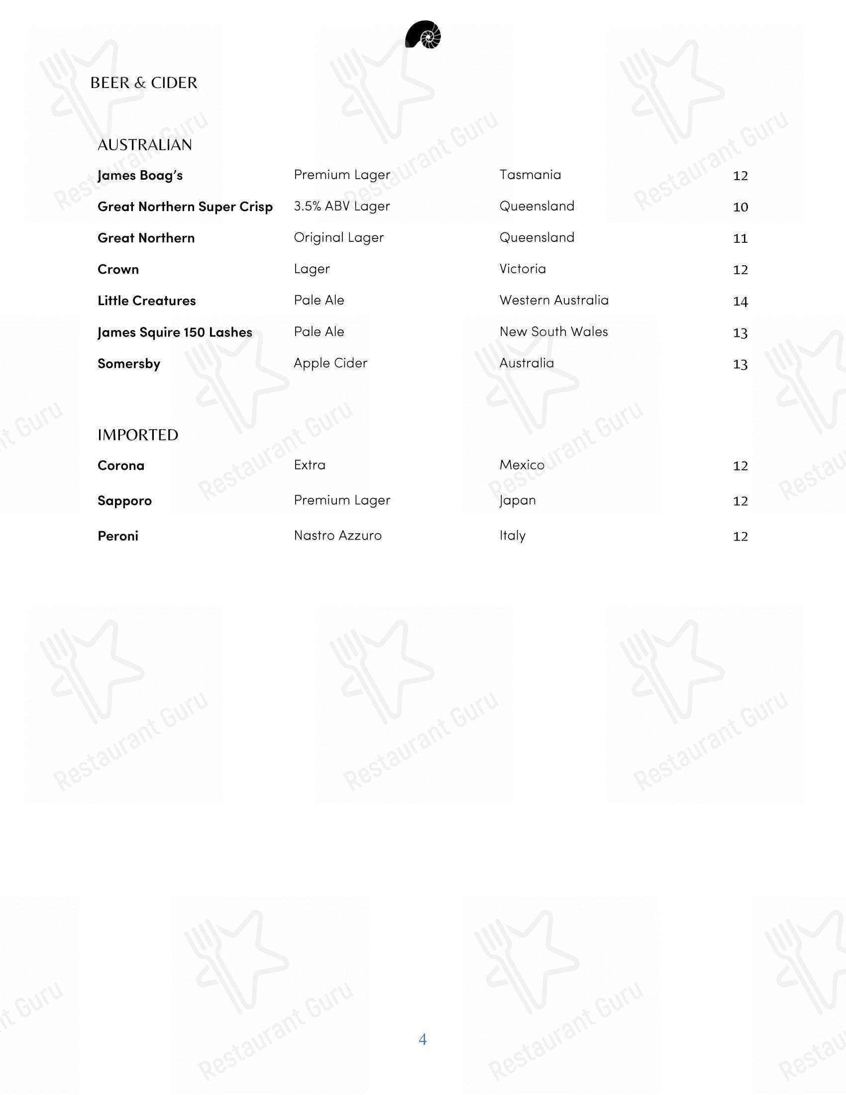 Menu at Nautilus Restaurant, Port Douglas
