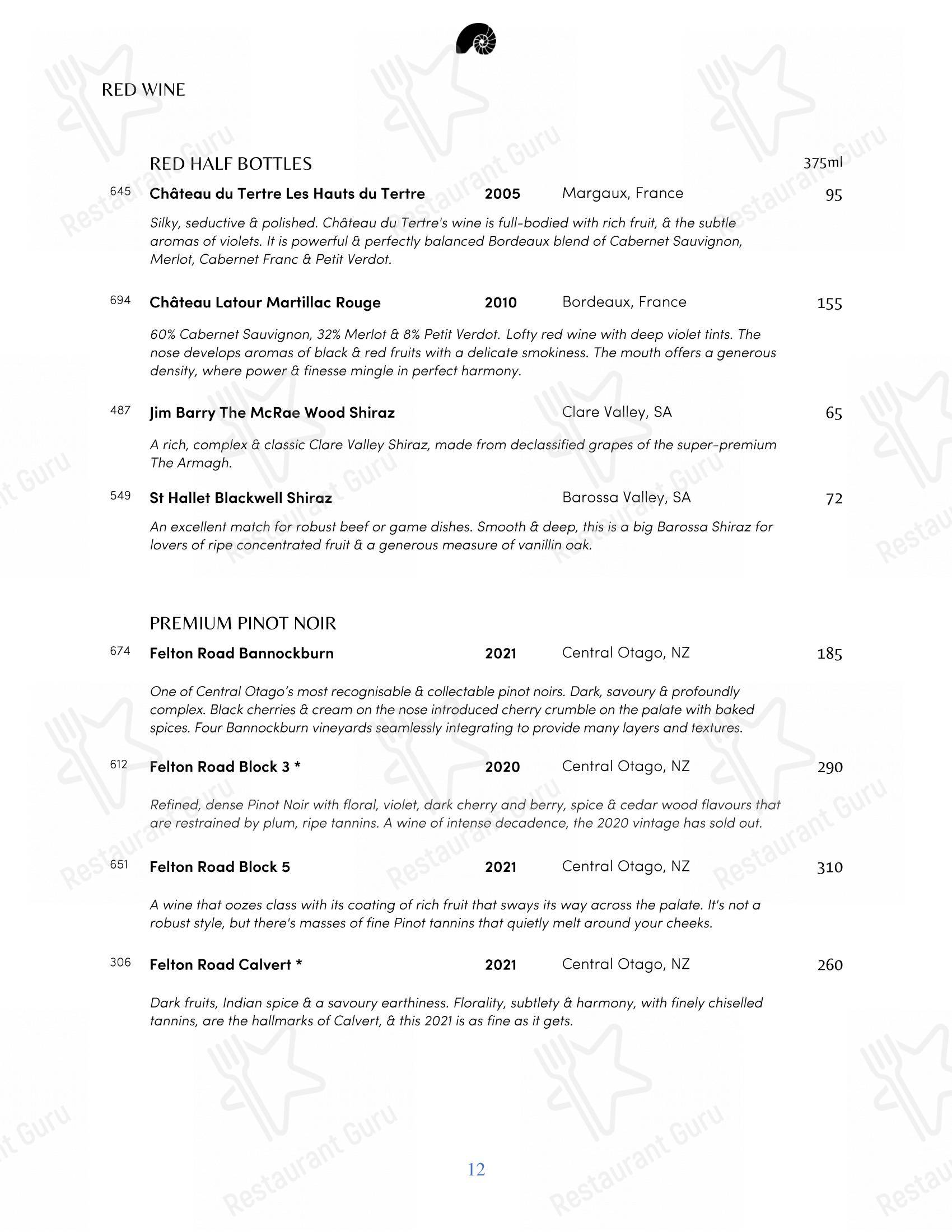 Menu at Nautilus Restaurant, Port Douglas