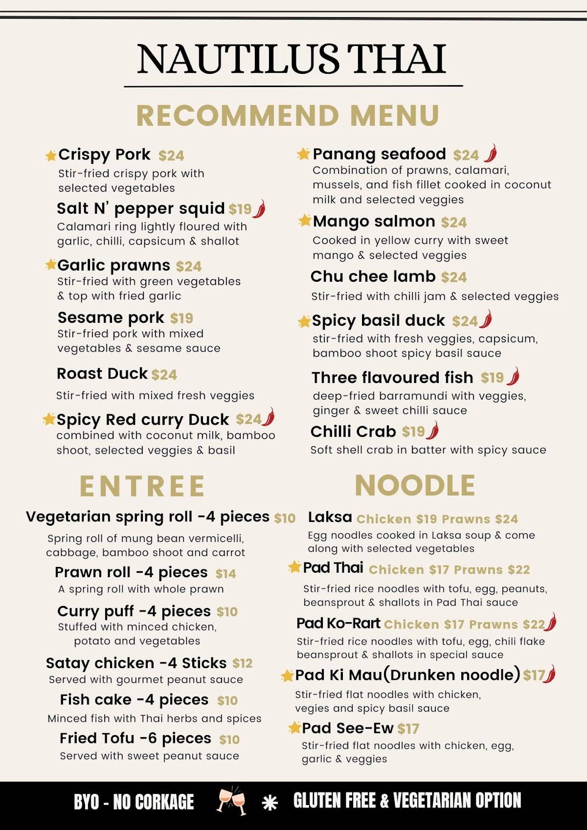 Menu at Nautilus Thai Gourmet restaurant, Sapphire Beach