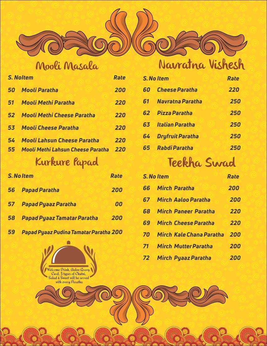 Menu at Navratna : Best Rajasthani Thali Paratha Bhopal Daal Baafla ...
