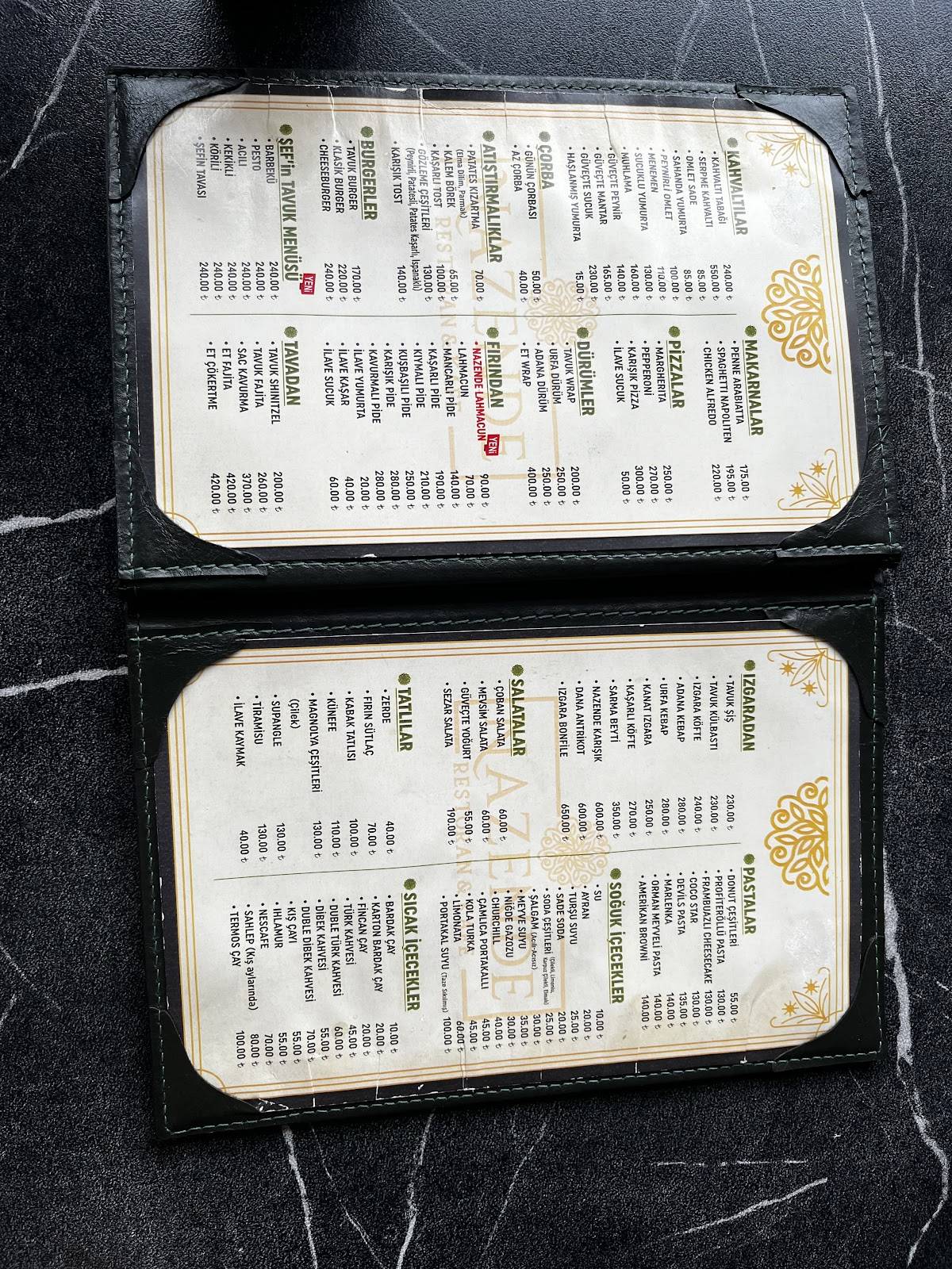 Menu at Nazende Restoran Kafe Tütünçiftlik, Körfez