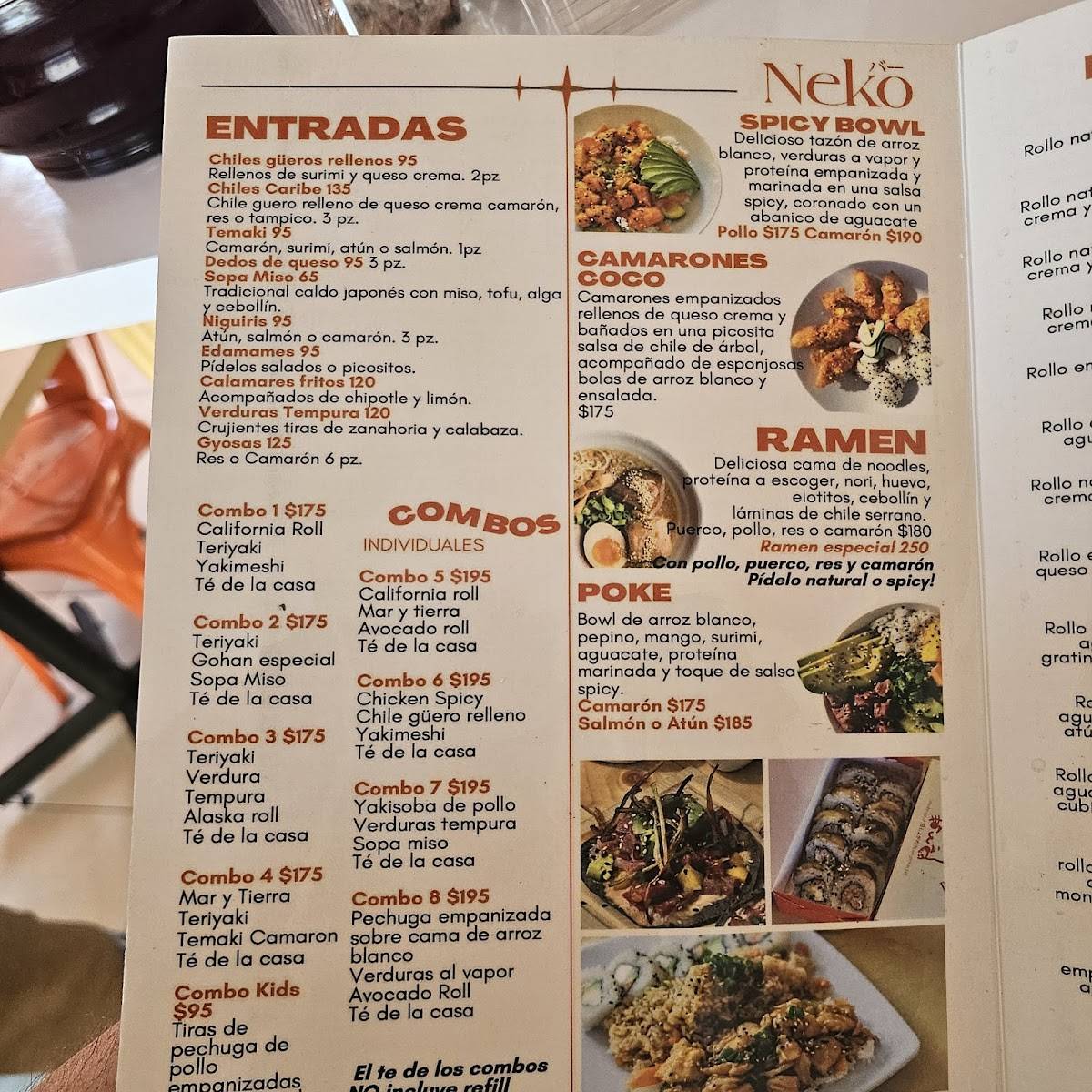 Carta del restaurante Neko Sushi, Tijuana