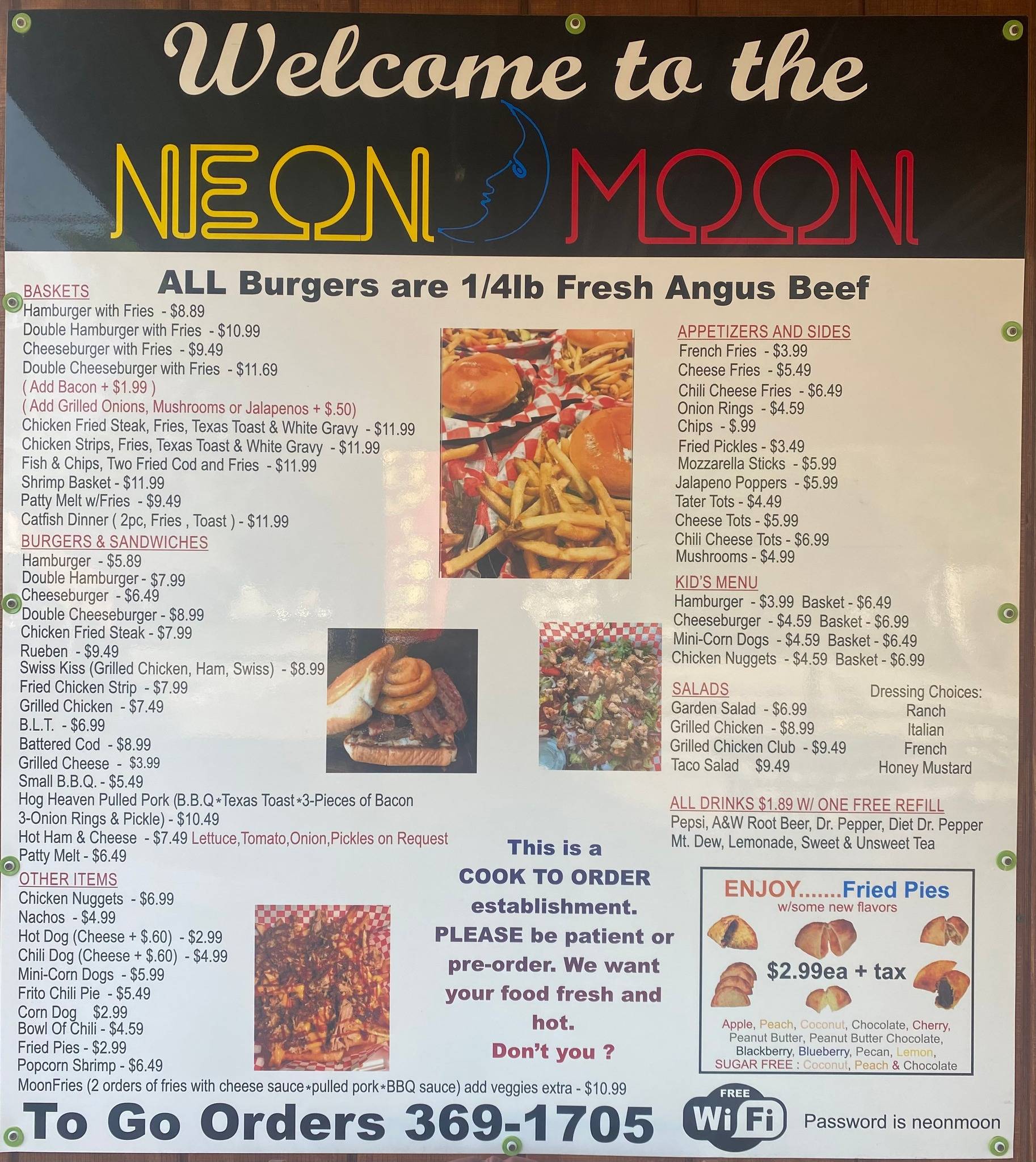 Menu at Neon Moon restaurant, Mountainburg
