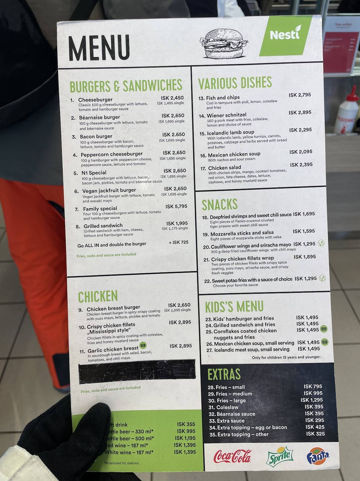 Menu at Nesti restaurant, Húsavík