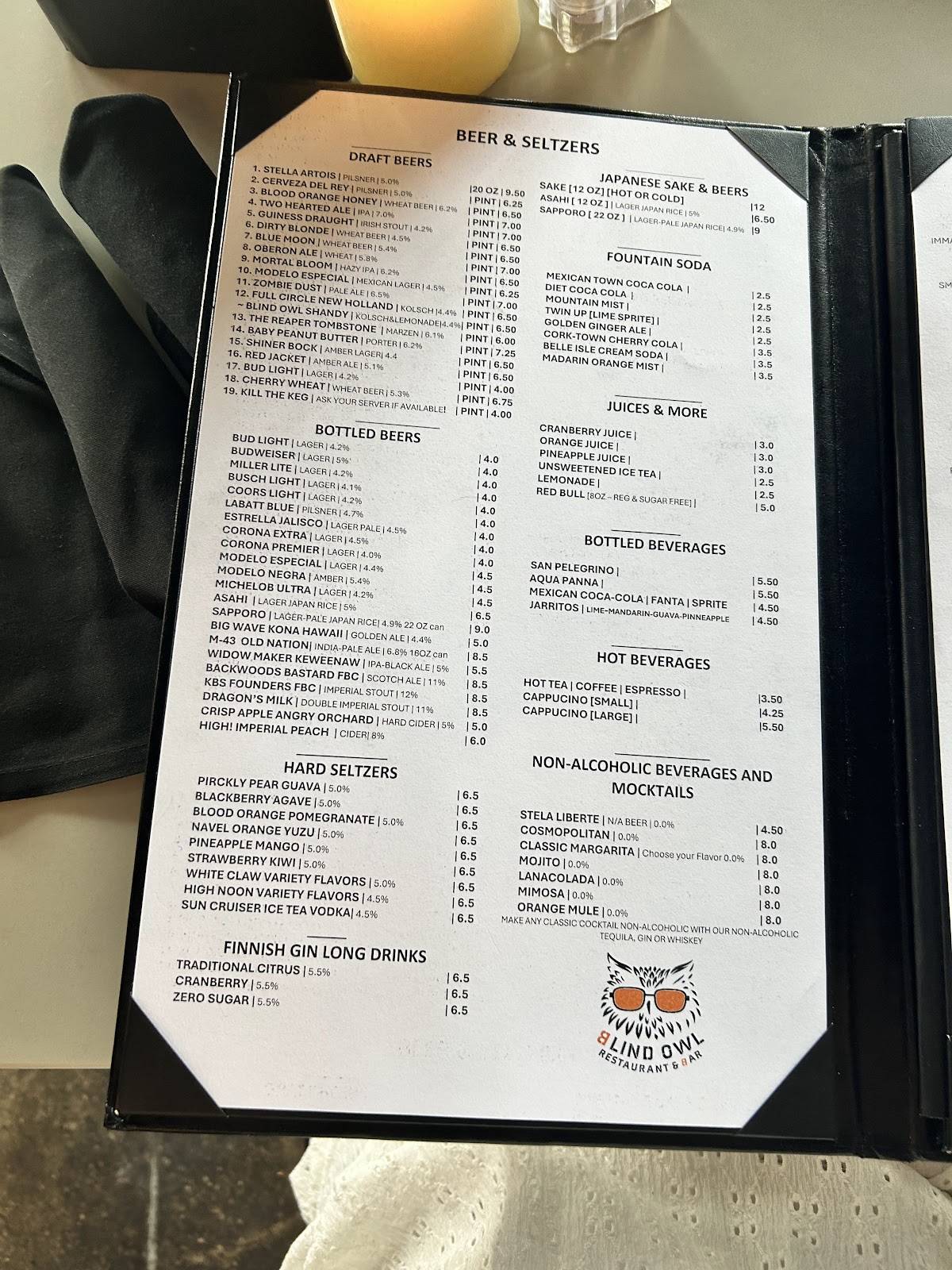 Menu at Blind Owl Restaurant & Bar, New Baltimore, Main St F Suite F