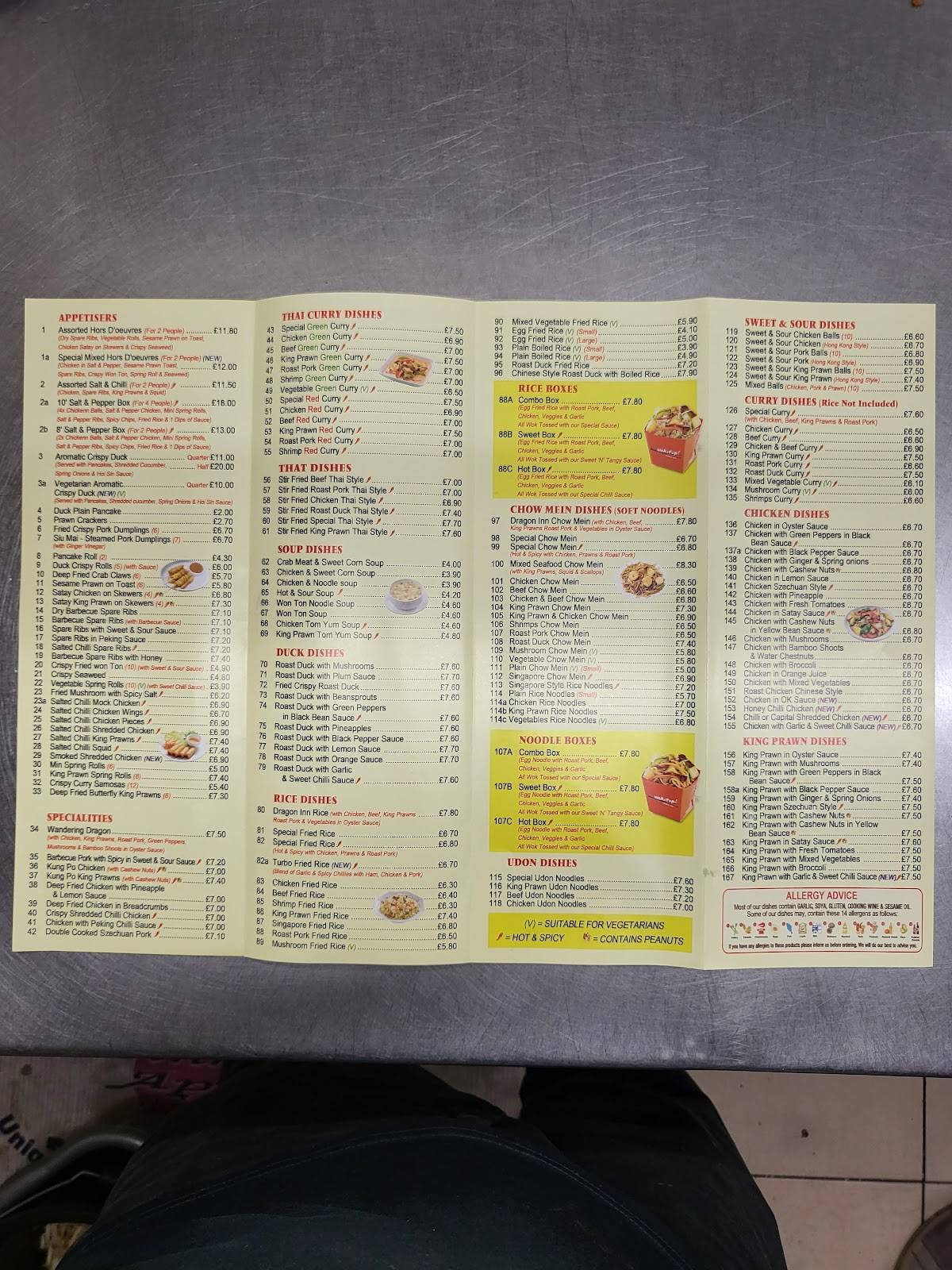 Menu at New Dragon Inn restaurant, Ely