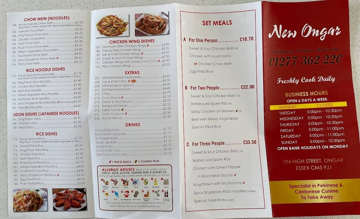 Menu at New Ongar restaurant, Ongar, 194 High St