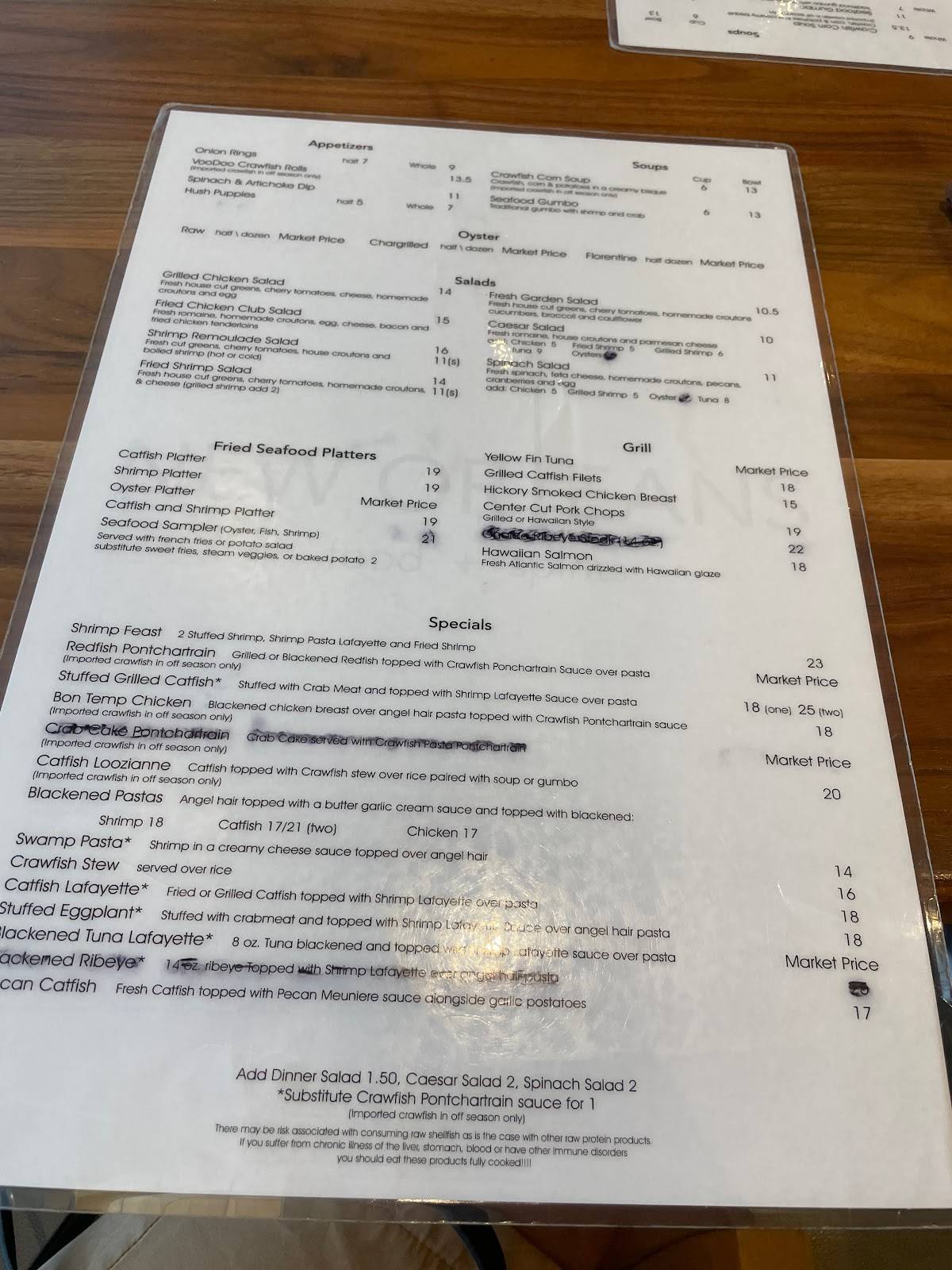 Menu at New Orleans Food & Spirits pub & bar, Harvey, Lapalco Blvd
