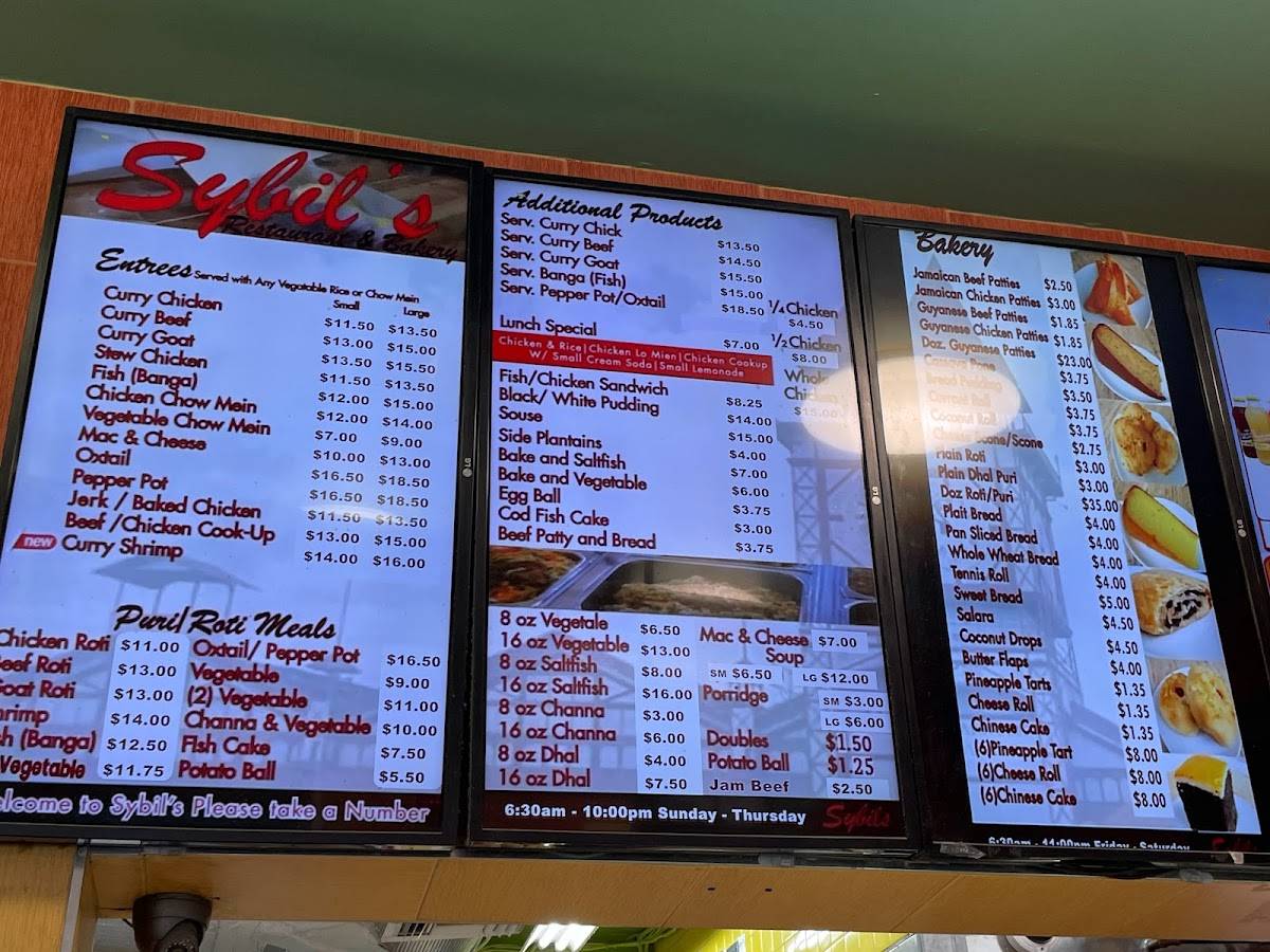 Menu at Sybil's restaurant, New York City, Liberty Ave