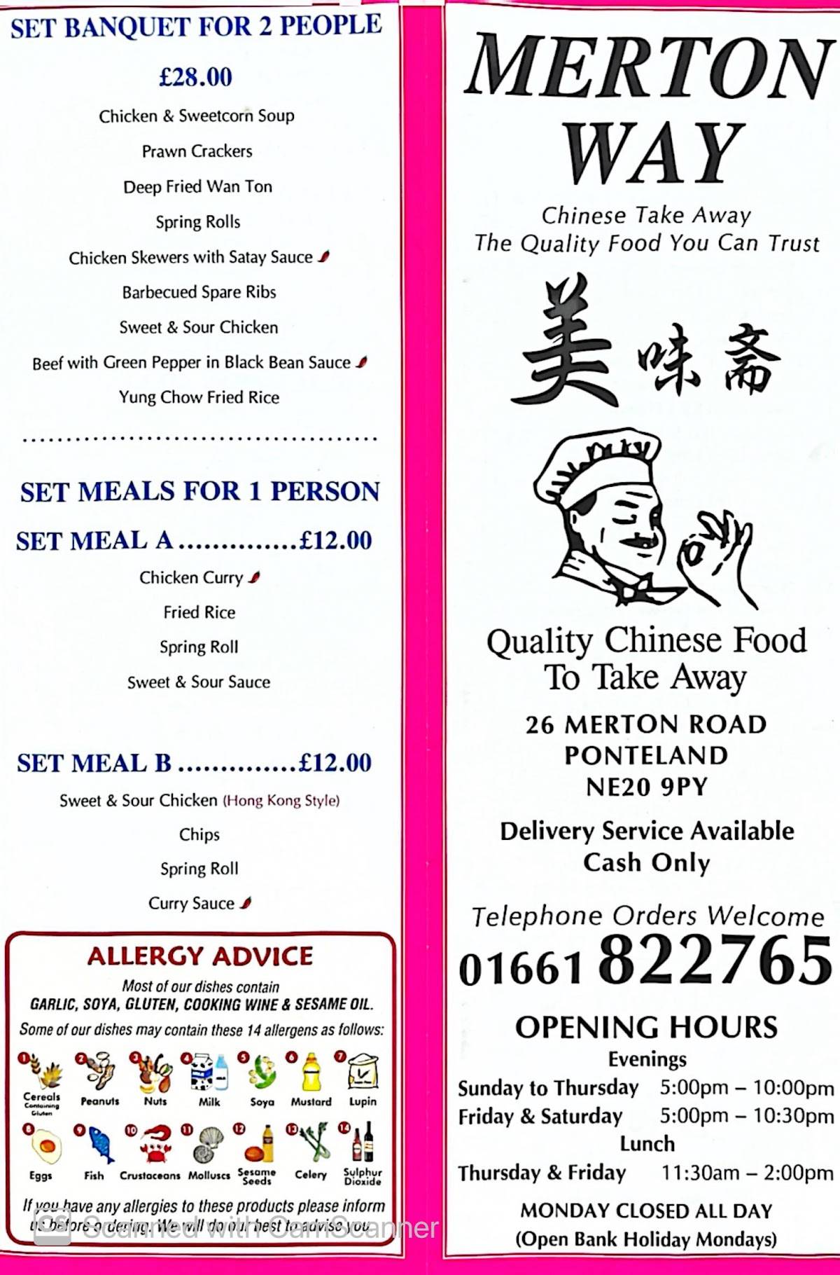 Menu at Merton Way Chinese Takeaway restaurant, Newcastle upon Tyne, 26 ...