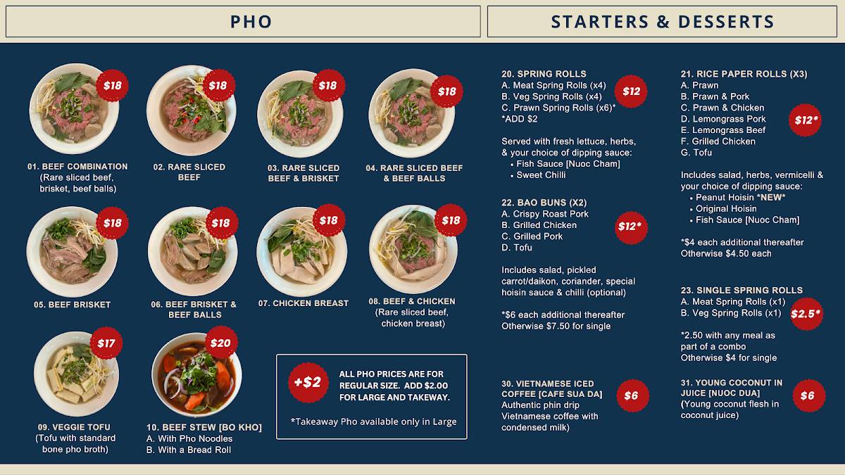 Menu at Nguyen Pho & Banh Mi restaurant, Docklands