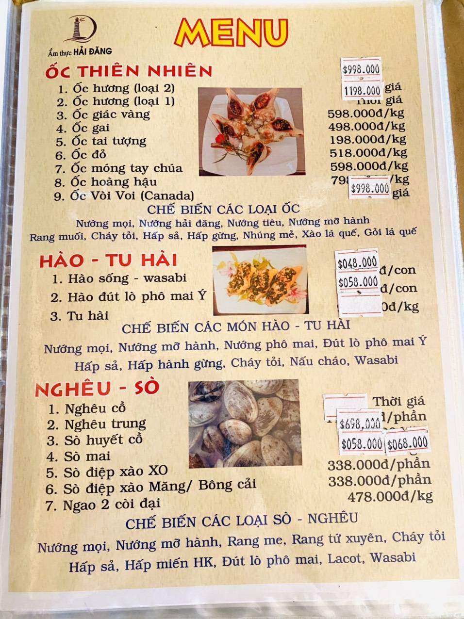 Menu at Nhà hàng Hải Đăng 1 restaurant, Ho Chi Minh City