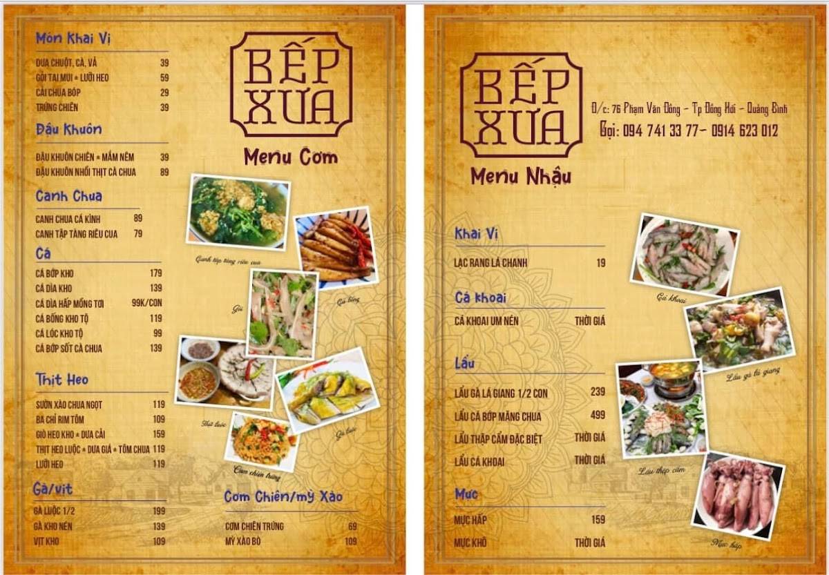 Menu at Nhà hàng bếp xưa restaurant, Đồng Hới