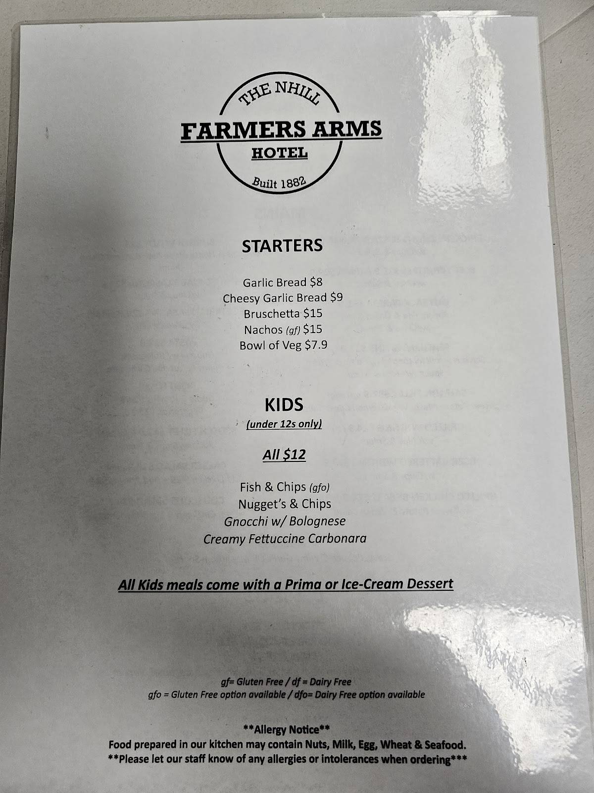 Menu at Nhill Farmers Arms Hotel pub & bar, Nhill