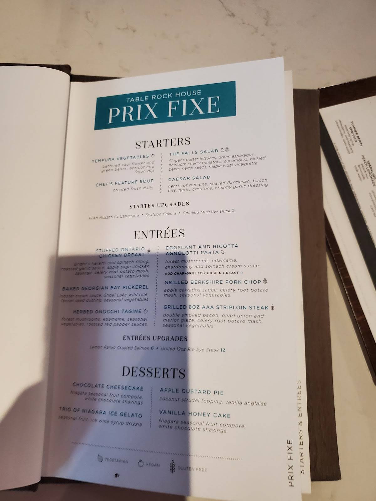 Menu at Table Rock House Restaurant, Niagara Falls
