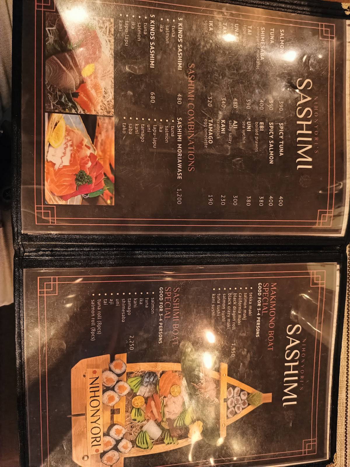 Menu at Nihonyori Japanese and Korean restaurant, Makati