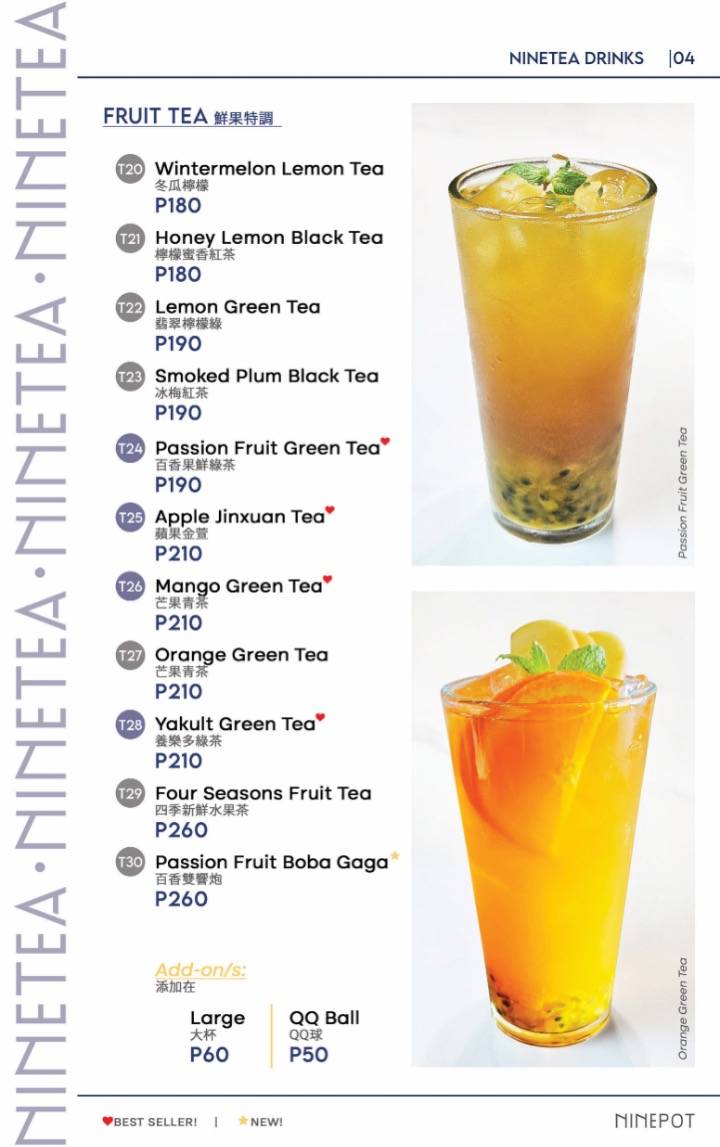 Menu at Ninetea restaurant, Parañaque, 5F