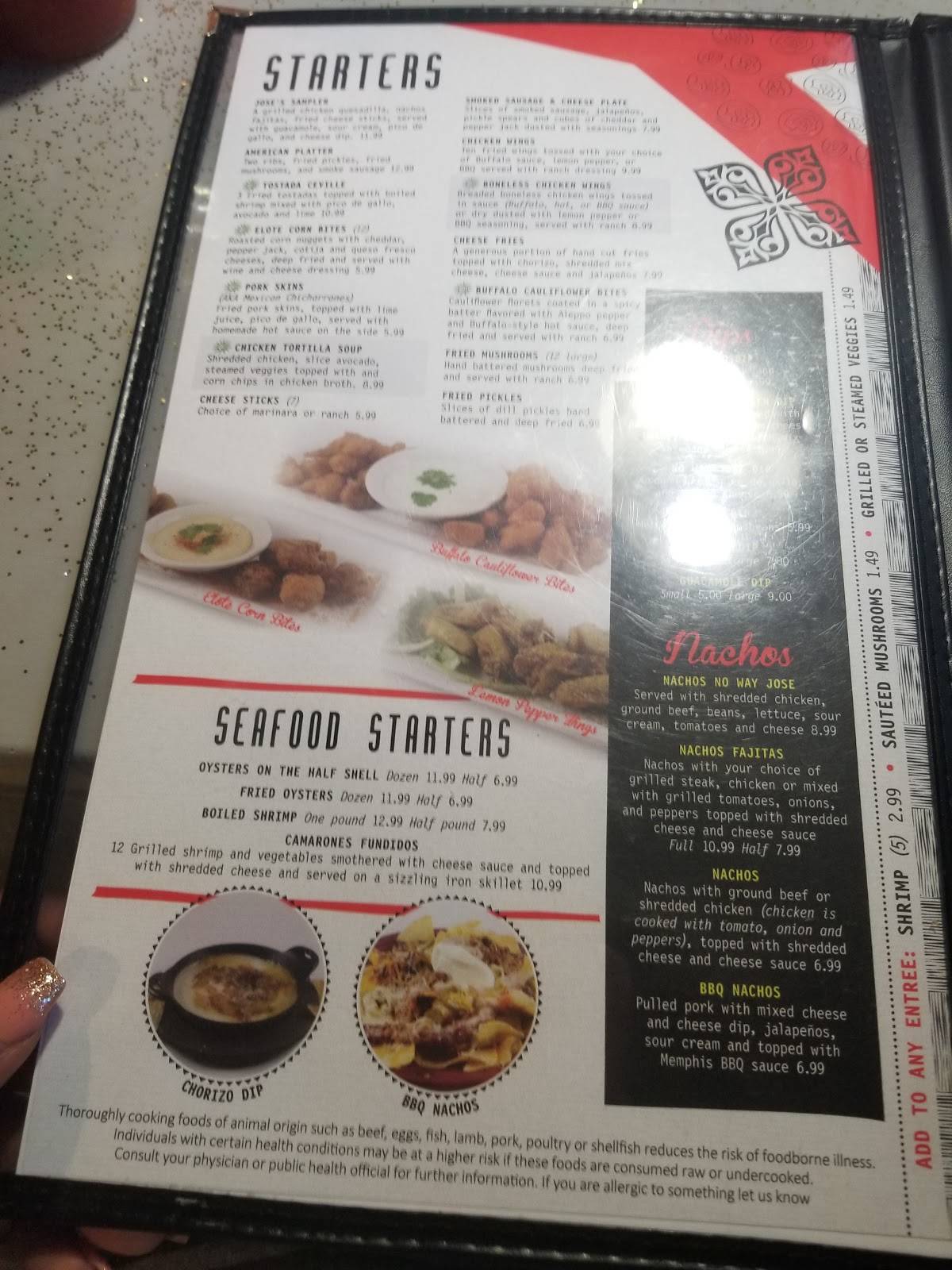Menu at No Way Jose restaurant, Greenwood