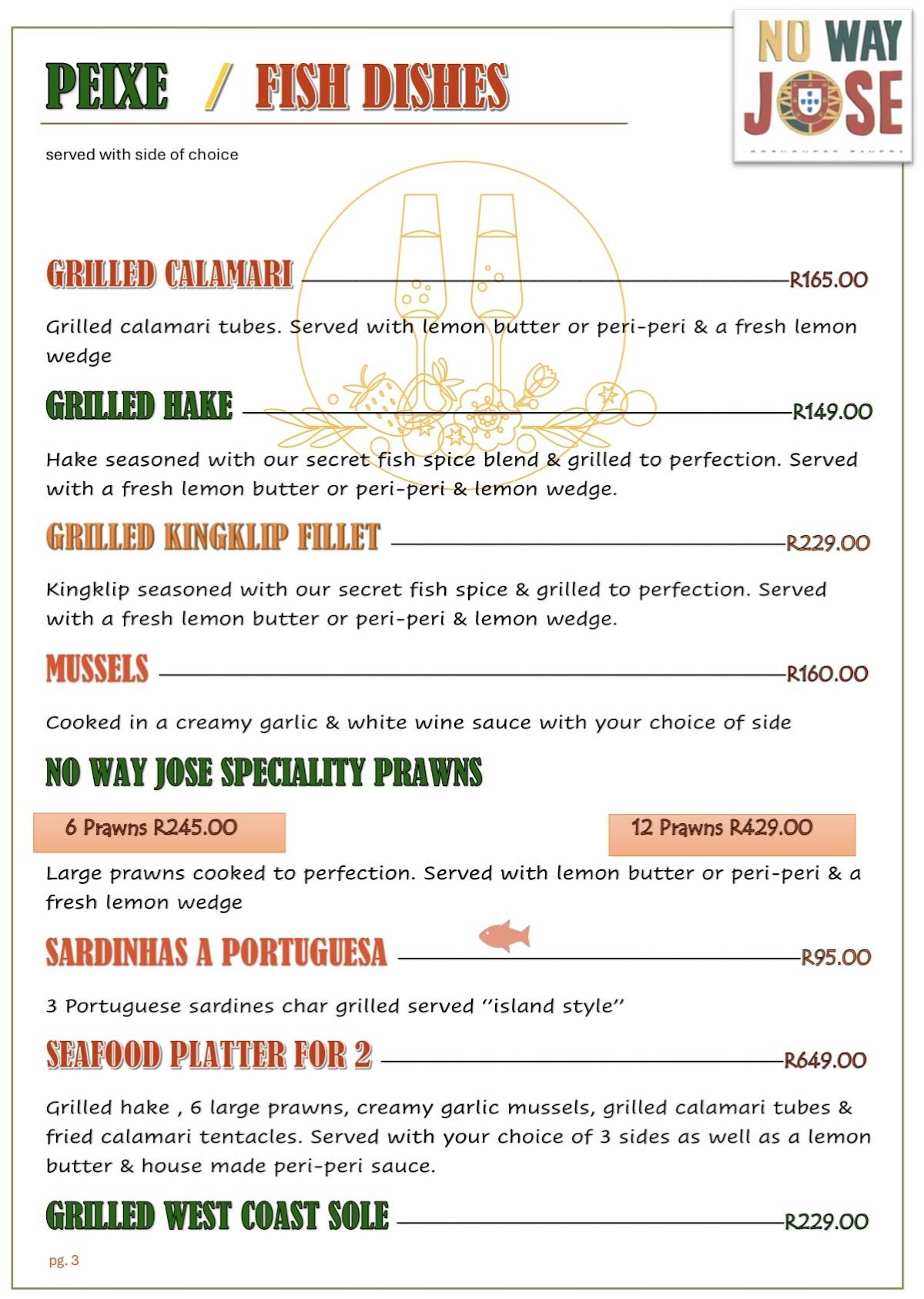 Menu at No Way Jose restaurant, Durban North