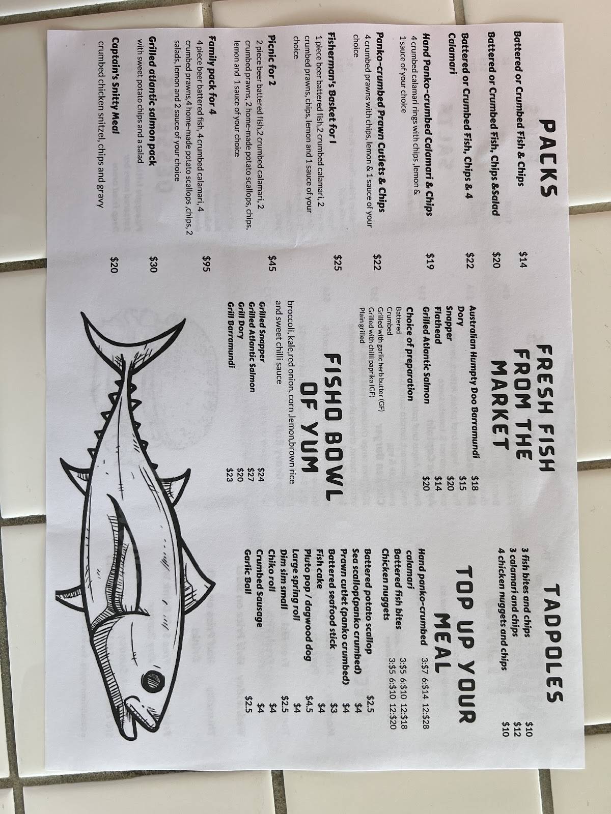 Menu at Nobby's Fisho restaurant, Mermaid Beach
