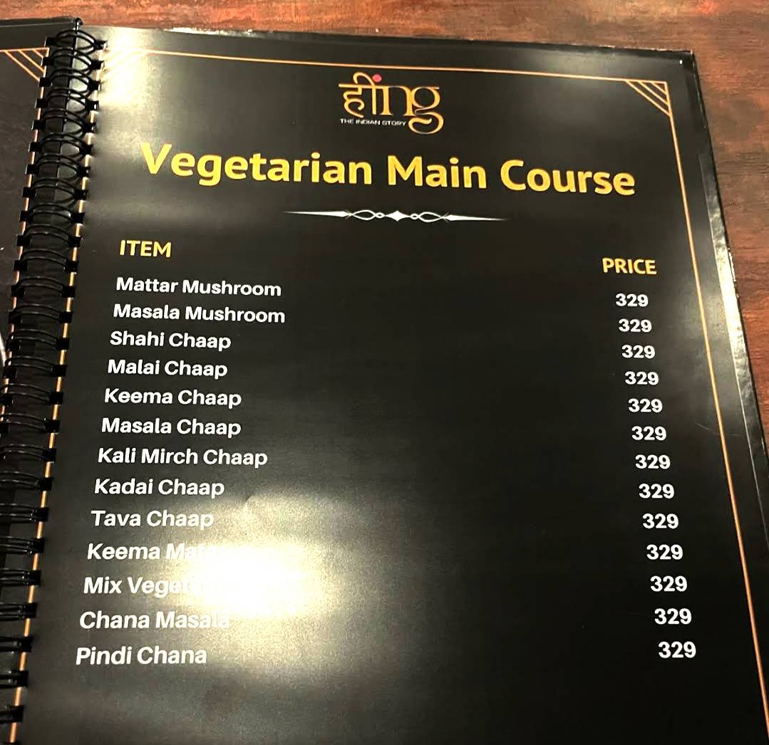 Menu at Hing- The Indian Story, Noida