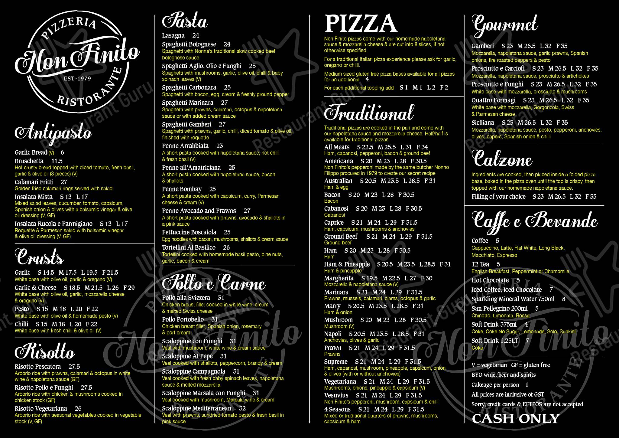 Menu at Non Finito Pizzeria Ristorante, Mortdale