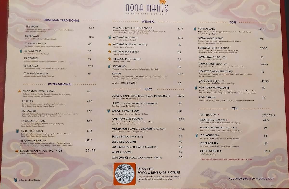 Carta del restaurante Nona Manis, Surabaya, Galaxy Mall - Management ...