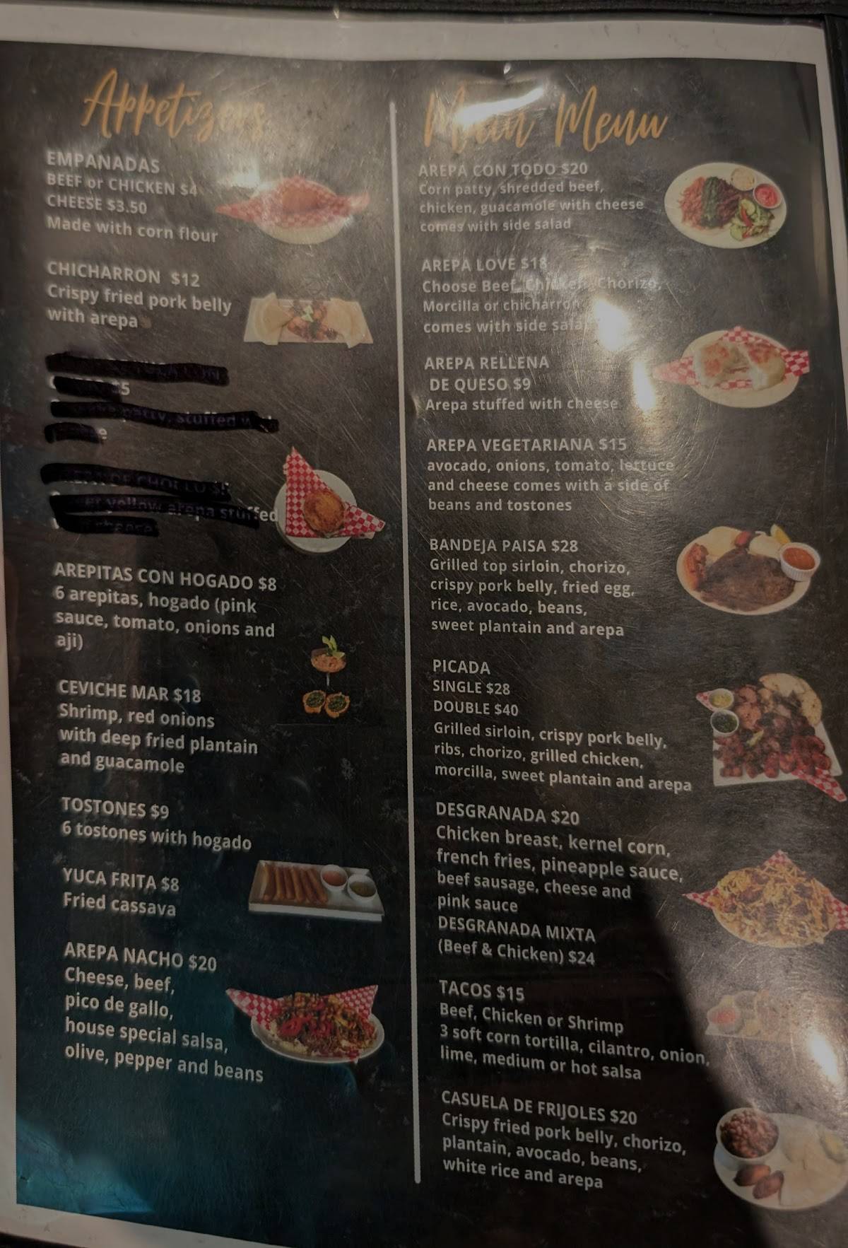 Menu at Norley's Authentic Colombian Street Food restaurant, Calgary